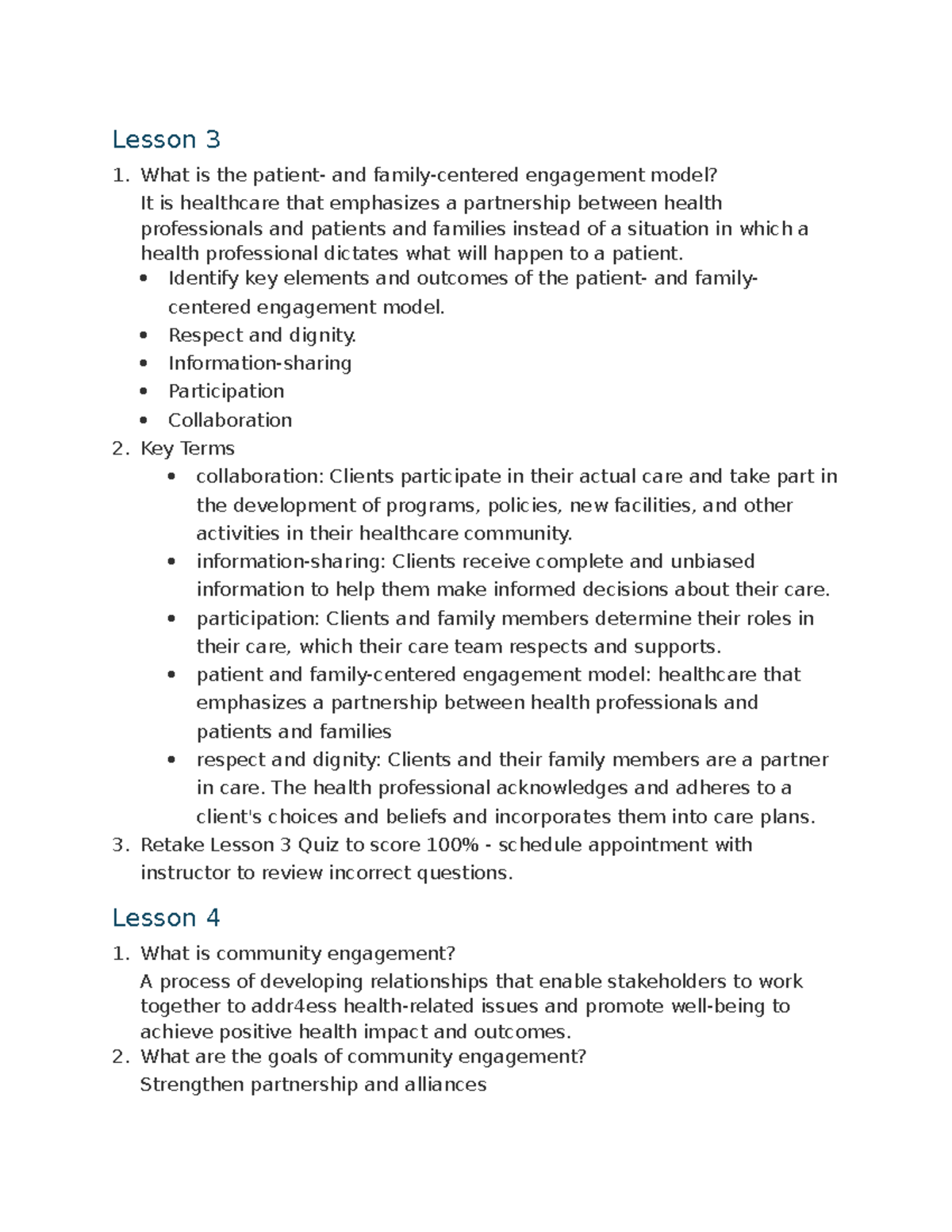 D390 Lesson 3-4 - Lesson 3 1. What is the patient- and family-centered ...
