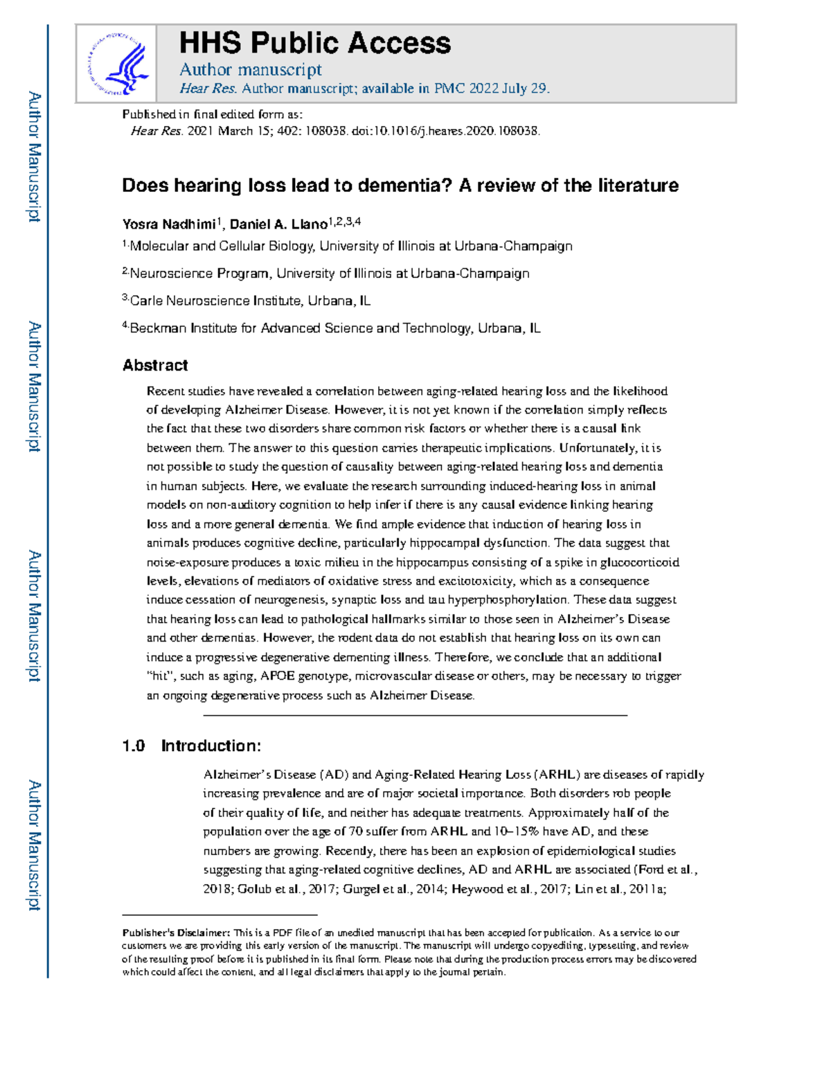 Does hearing loss lead to dementia A review of the literature 2021 ...