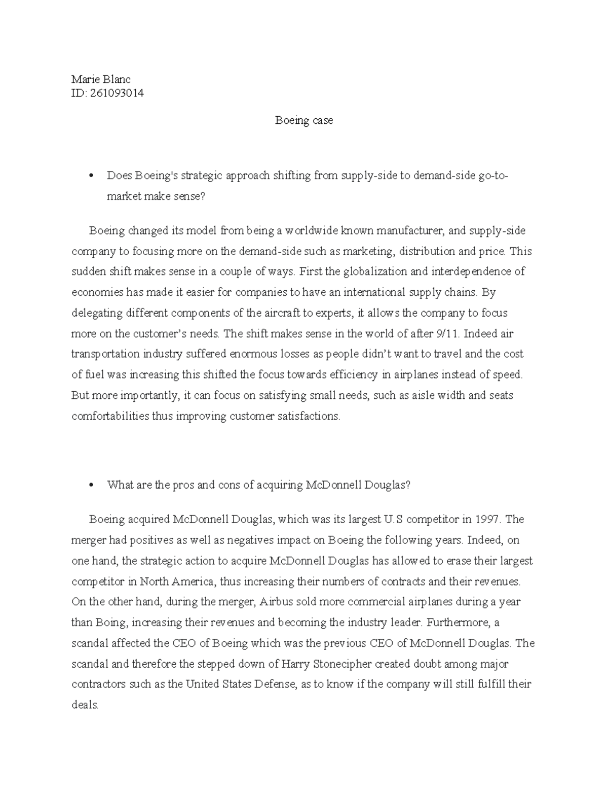 Boeing case - Boieng case - Marie Blanc ID: 261093014 Boeing case Does ...