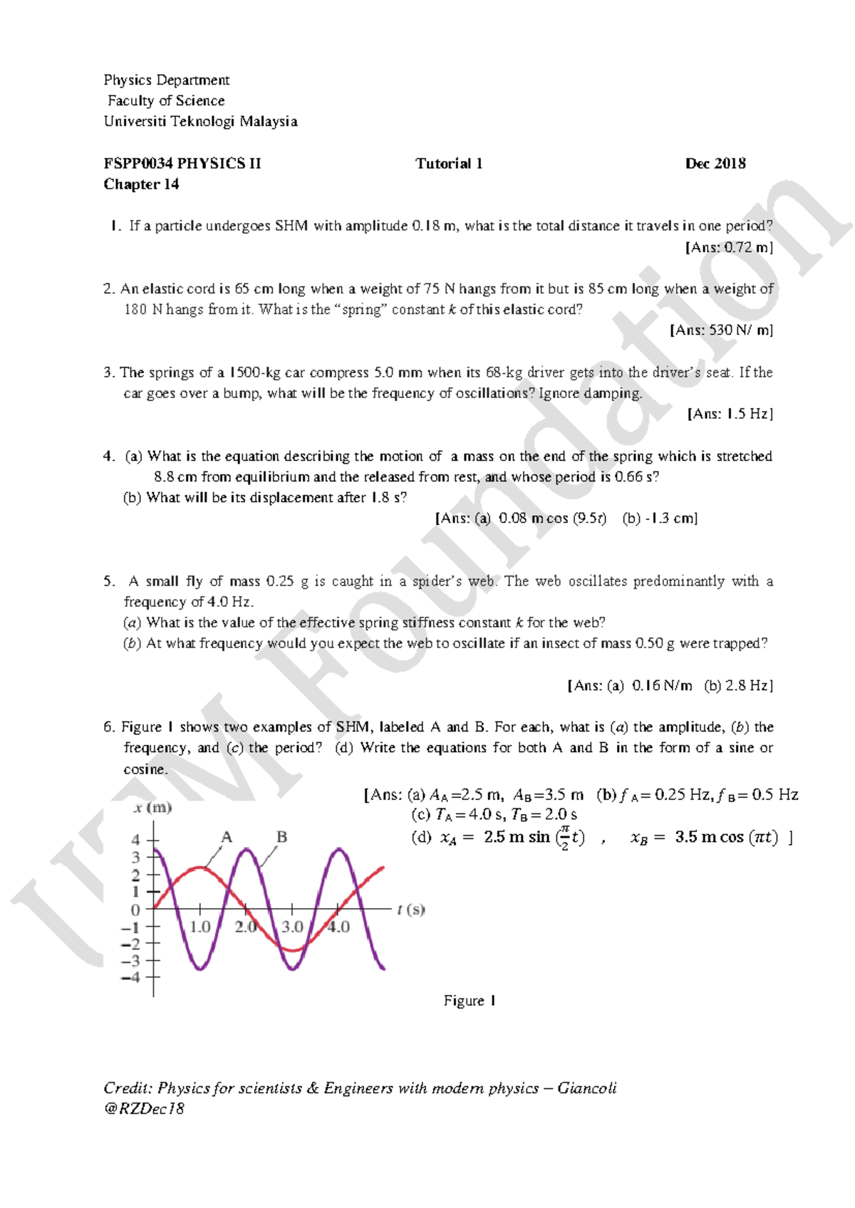 Tutorial 1 - Credit: Physics for scientists & Engineers with modern ...