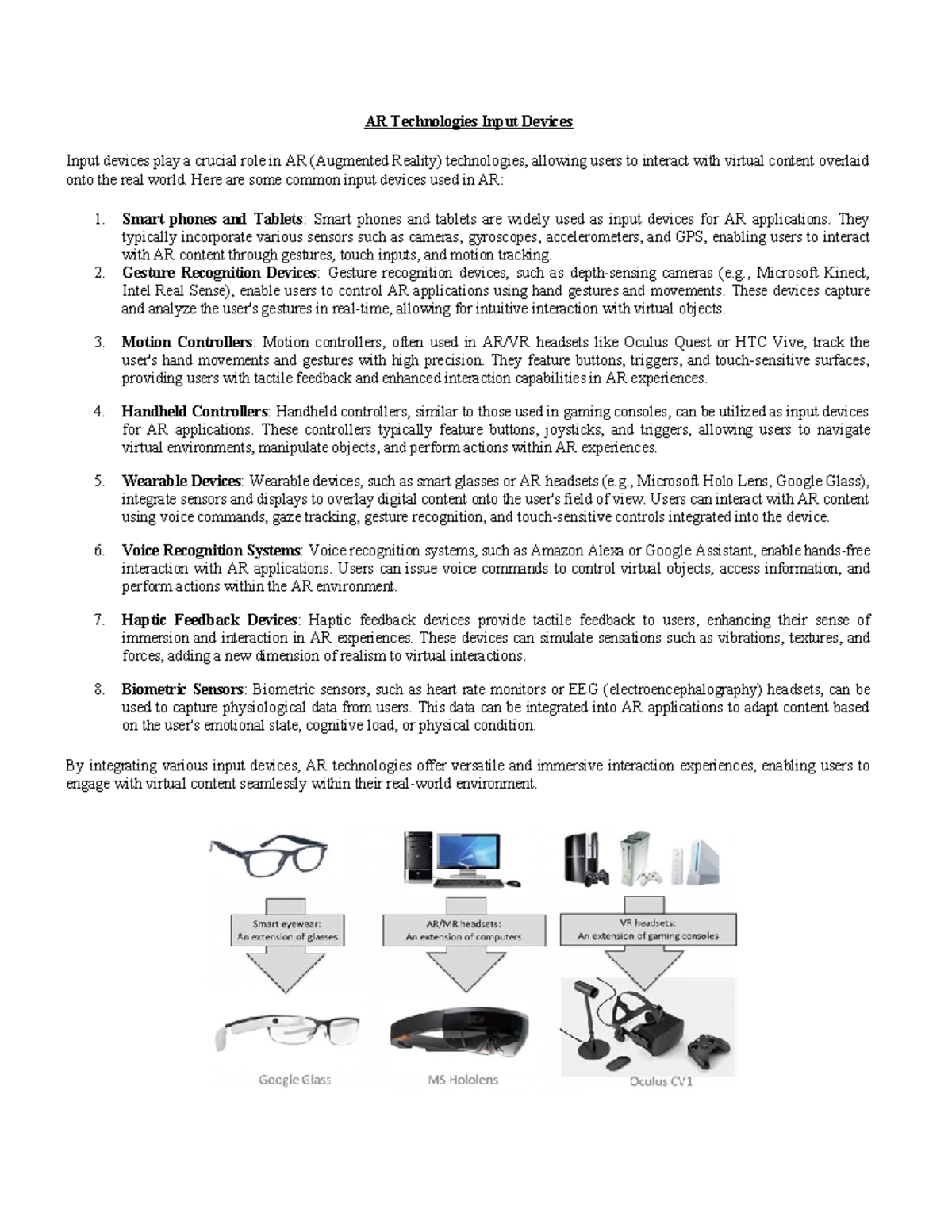 Unit 1 - Second off - ARVR - AR Technologies Input Devices Input ...