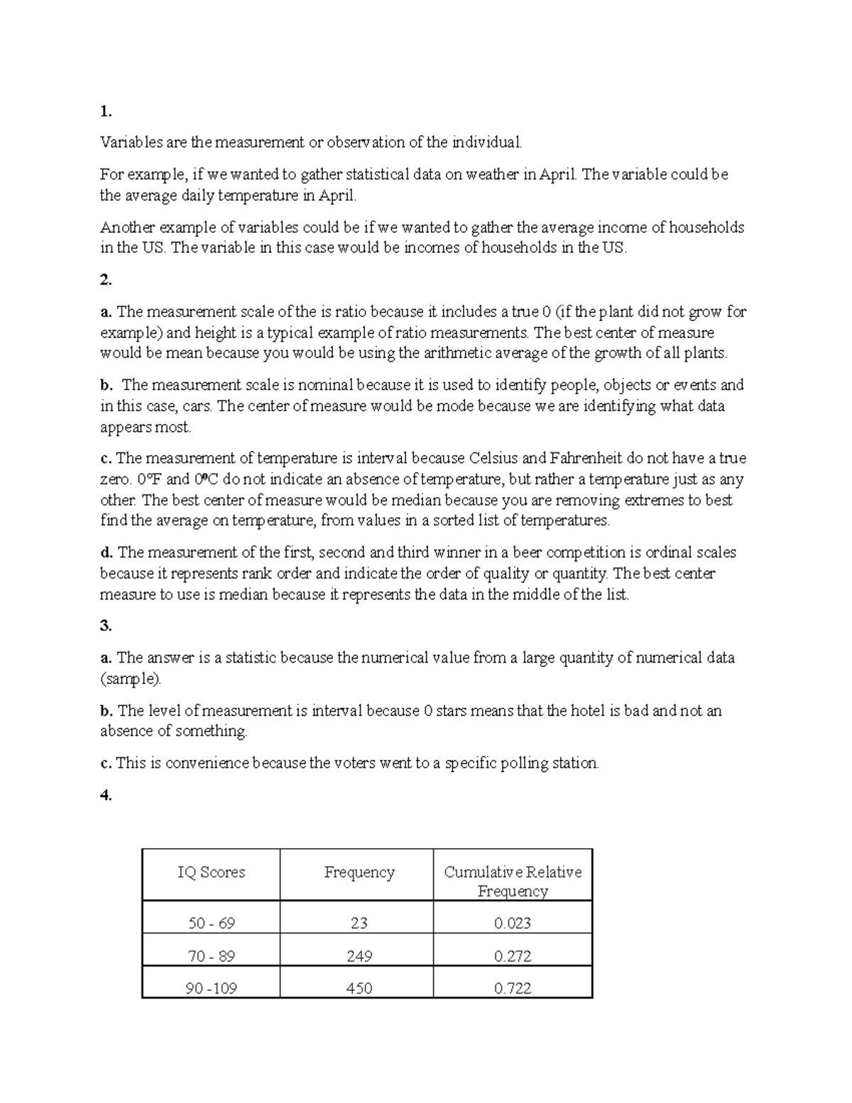 Stats 200midterm Midterm 1 Variables Are The Measurement Or