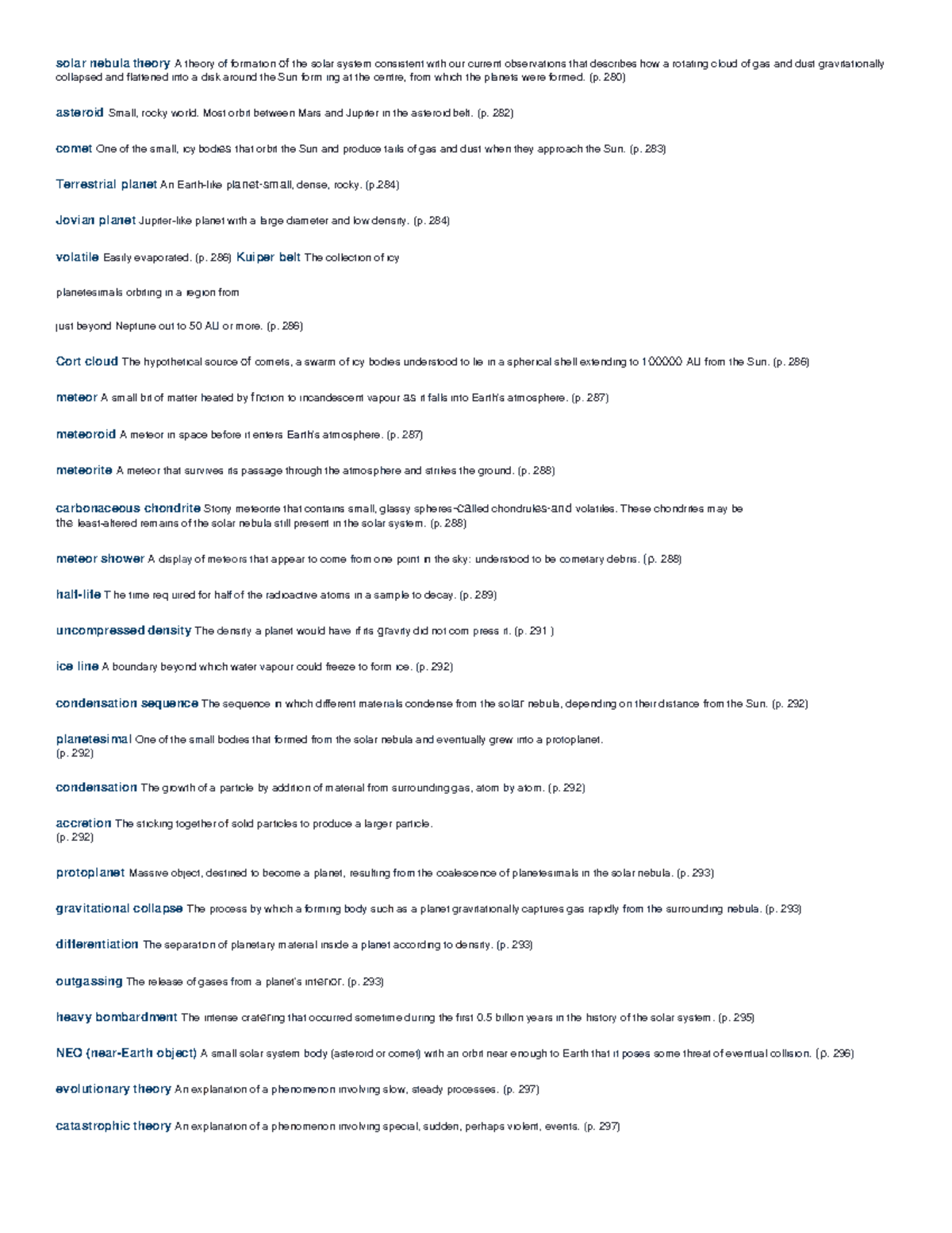 Key Terms 12-14 - Astronomy - solar nebula theory A theory of formation ...