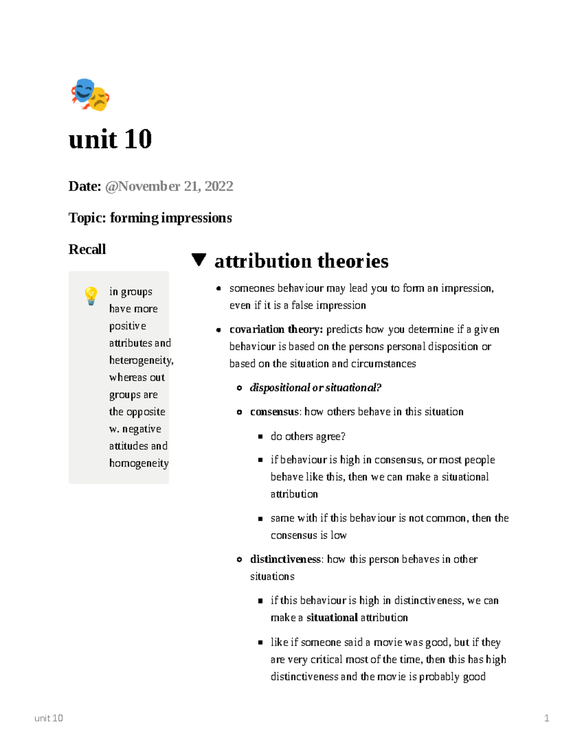 Unit 10 - unit 10 - unit 10 Date: Topic: forming impressions Recall in ...