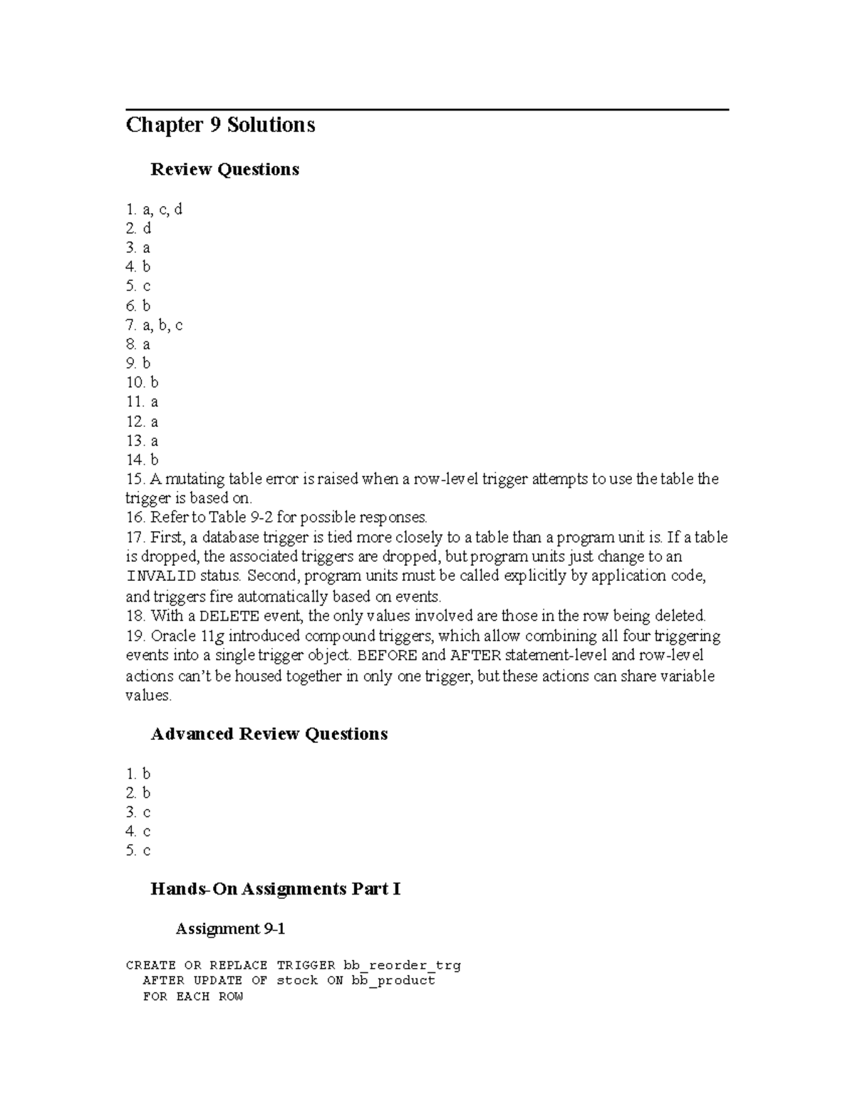 Plsql Solutions Ch09 - Chapter 9 Solutions Review Questions 1. a, c, d ...