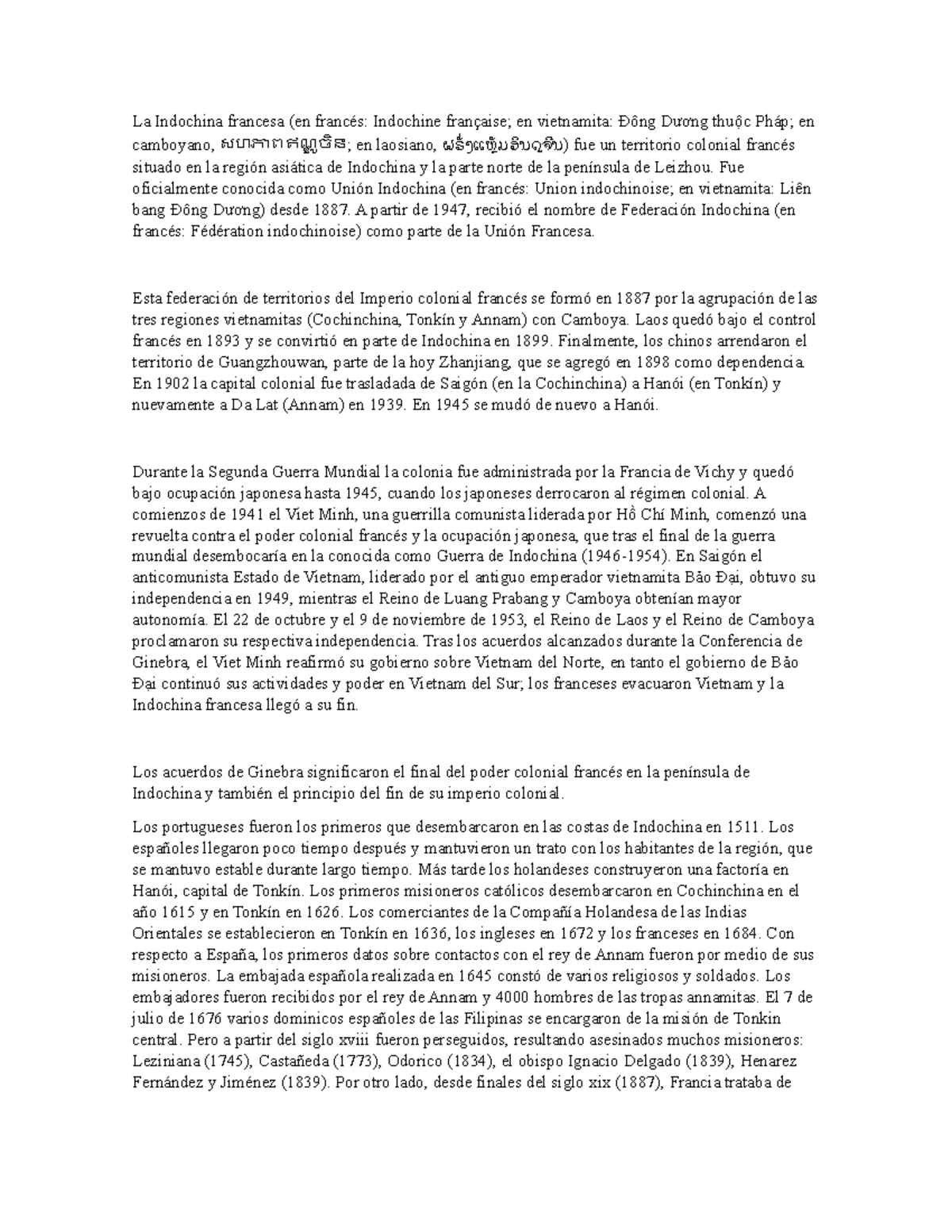 La Indochina francesa - Fue oficialmente conocida como Unión Indochina ...