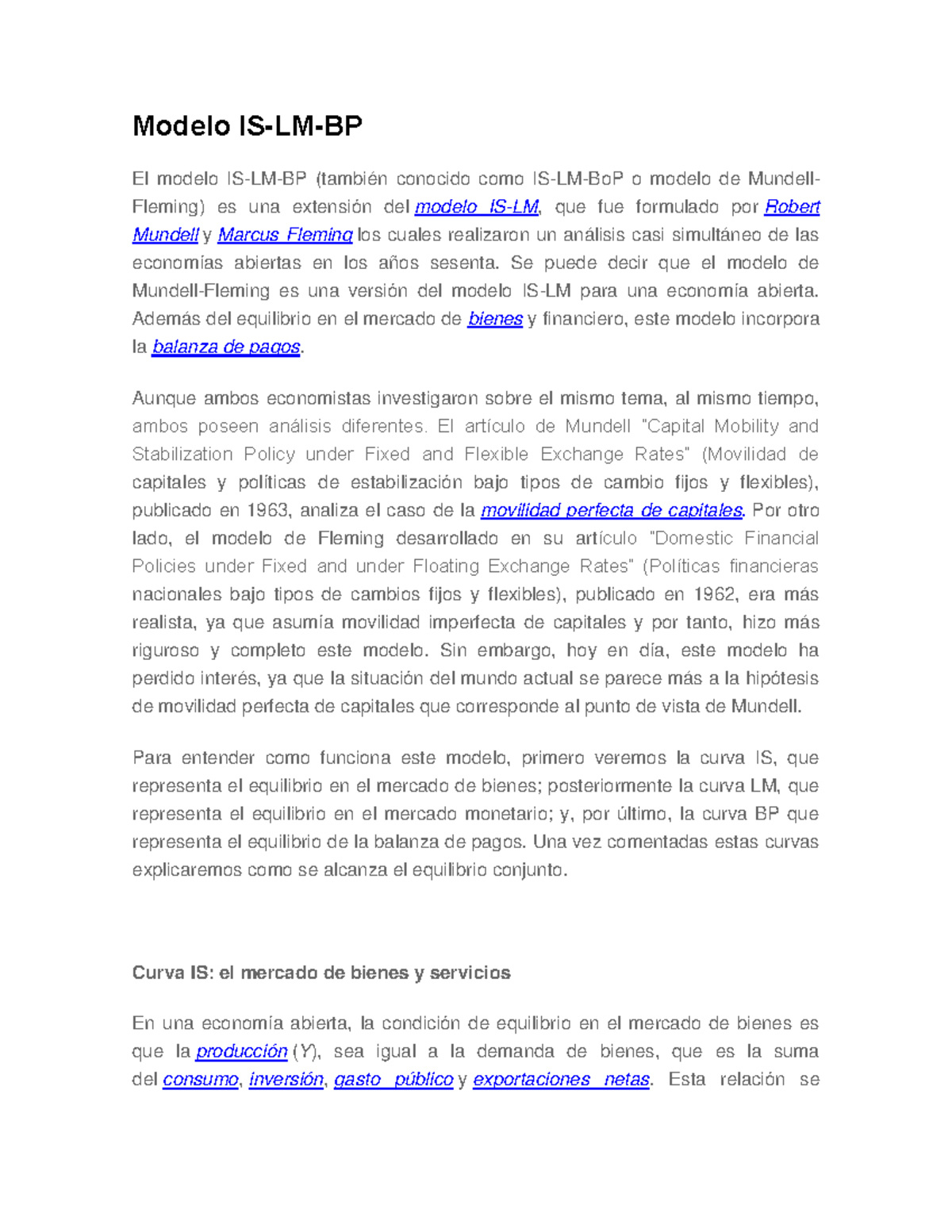 Actividad 17 Documento Modelo IS-LM-BP - Modelo IS-LM-BP El modelo IS-LM-BP (también conocido ...
