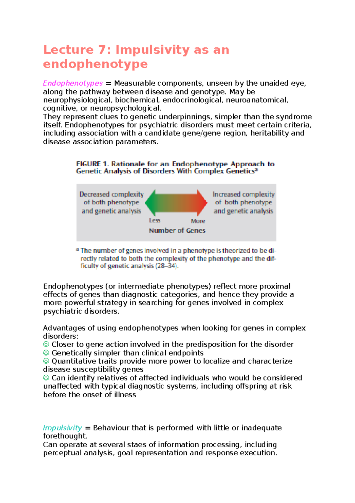 Lecture 7- Impulsivity as an endophenotype - Lecture 7: Impulsivity as ...