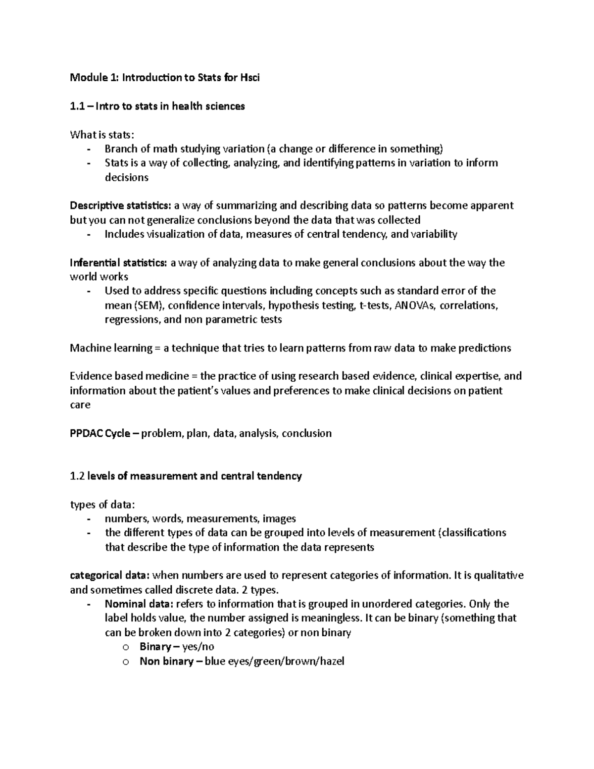 Module 1 Module 1 Introduction To Stats For Hsci 1 Intro To Stats In Health Sciences What