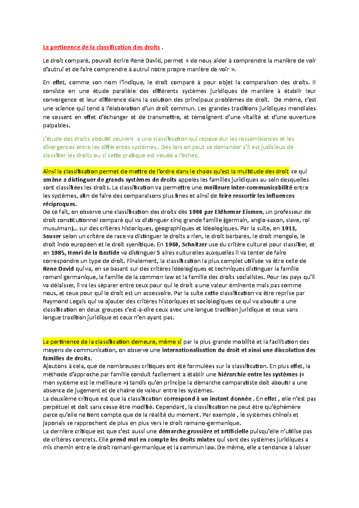 La pertinence de la classification des droits - Le droit comparé ...