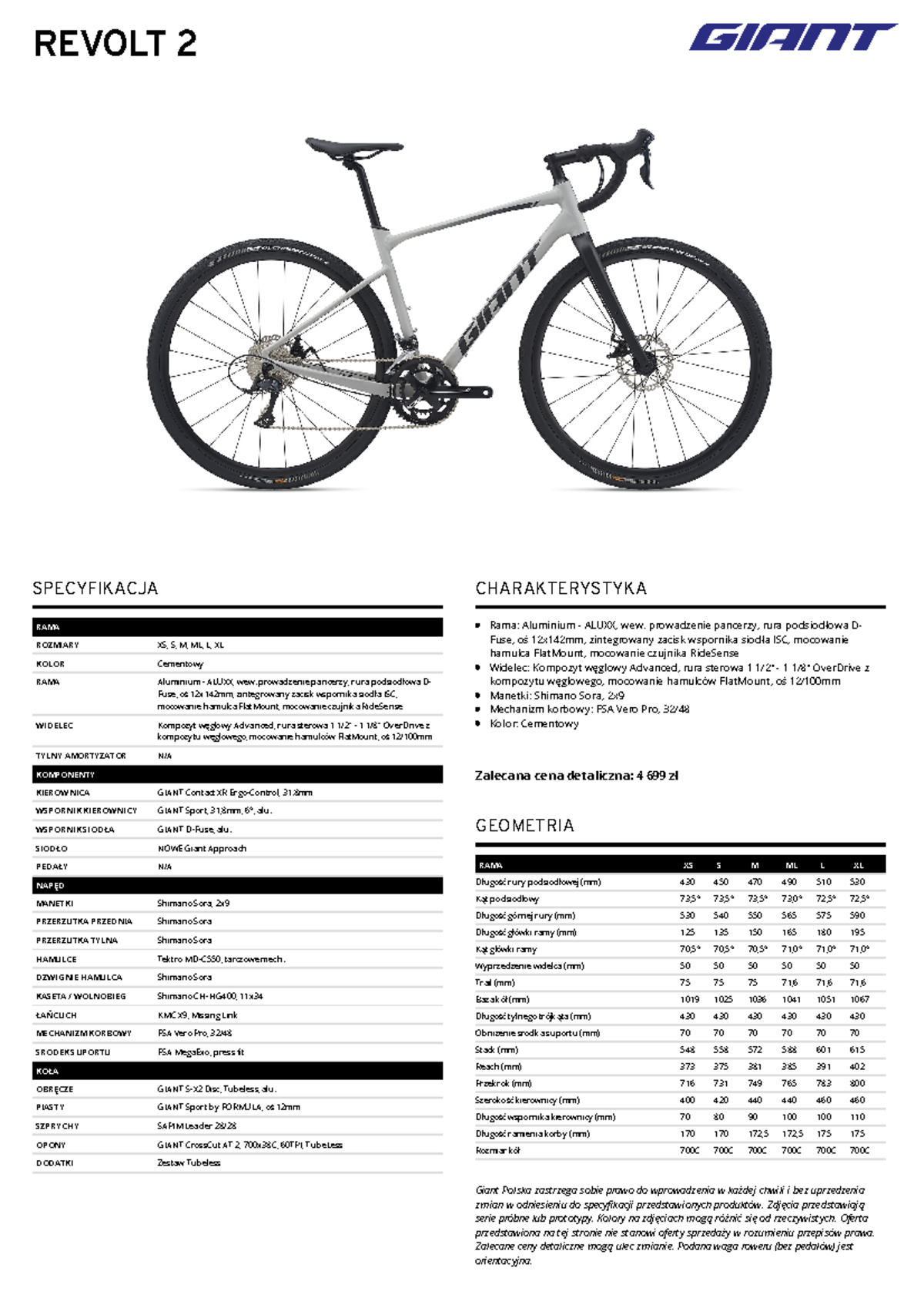 Giant bicycles bike 2145 - SPECYFIKACJA RAMA ROZMIARY XS, S, M, ML, L ...