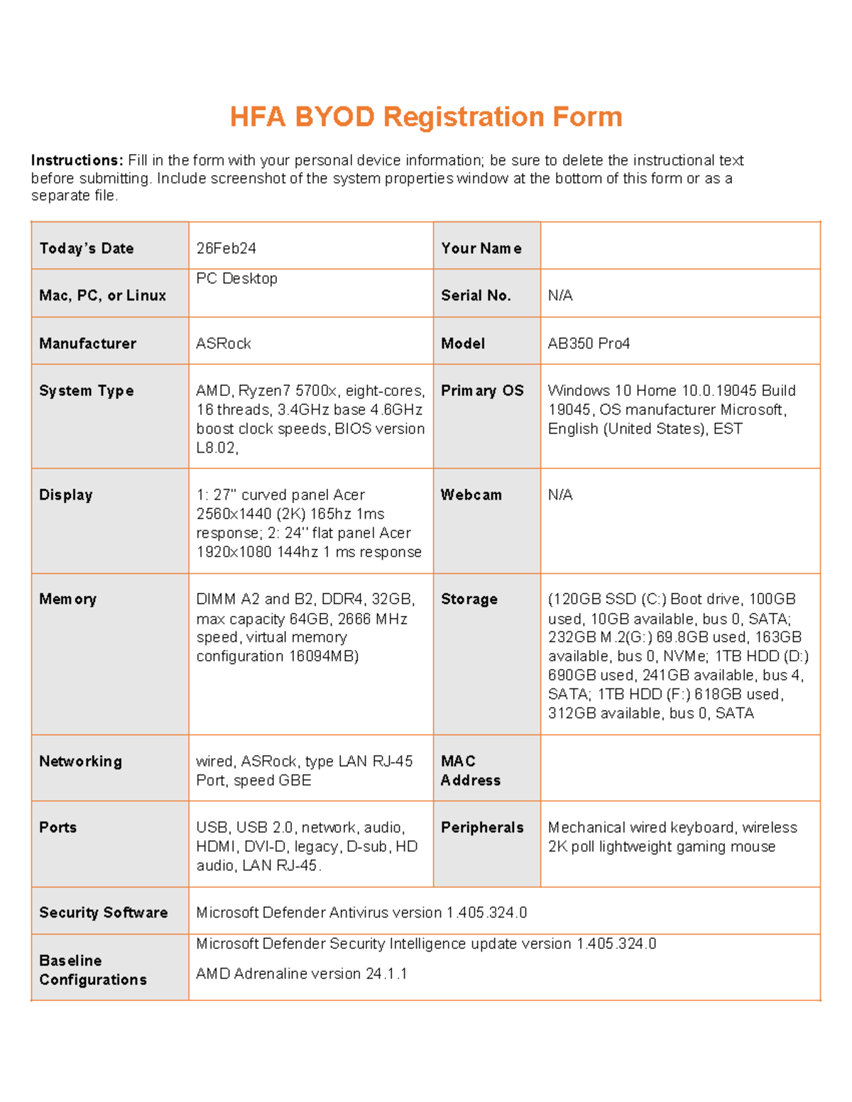 CMIT202 Project 1 - HFA BYOD Registration Form Instructions: Fill in ...