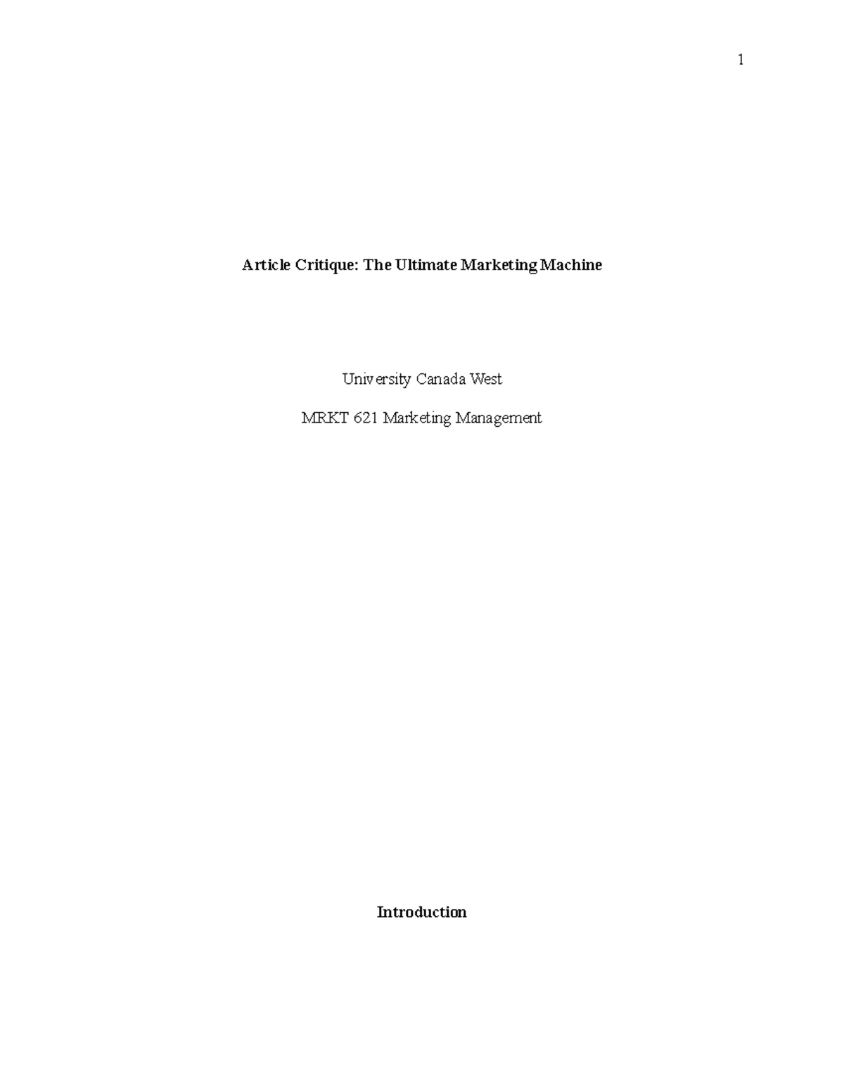 Article Critique The Ultimate Marketing Machine - Article Critique: The ...
