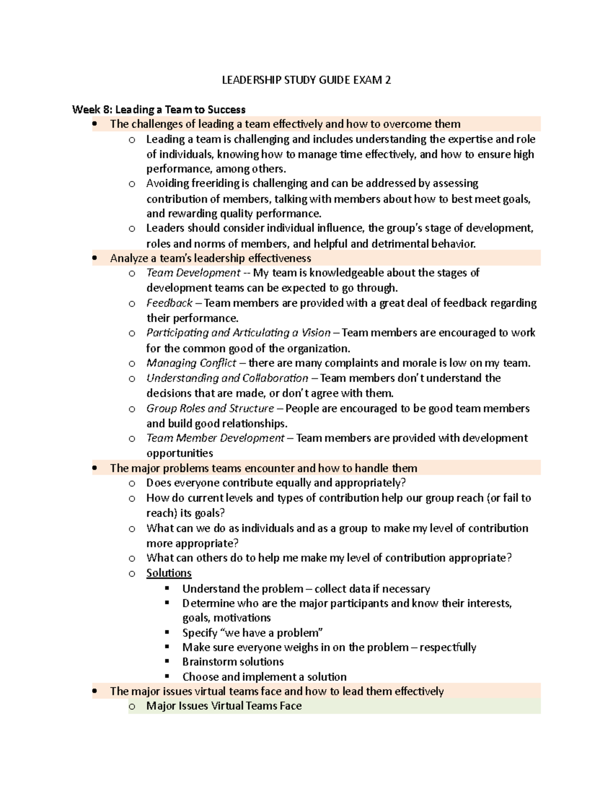 Leadership Exam 2 Study Guide - Professor Gordon - LEADERSHIP STUDY ...