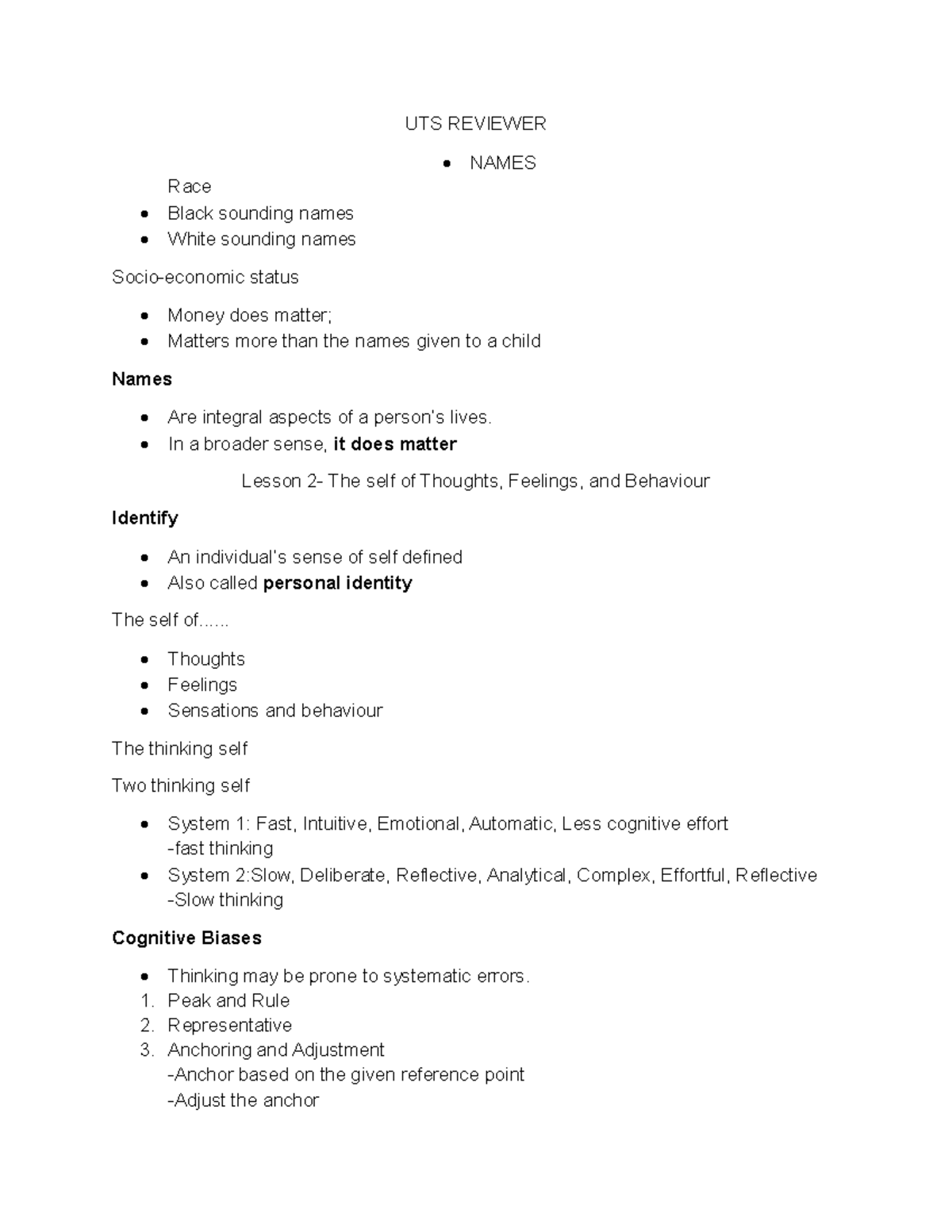 UTS- Reviewer - Need this for my minor subject - UTS REVIEWER NAMES ...