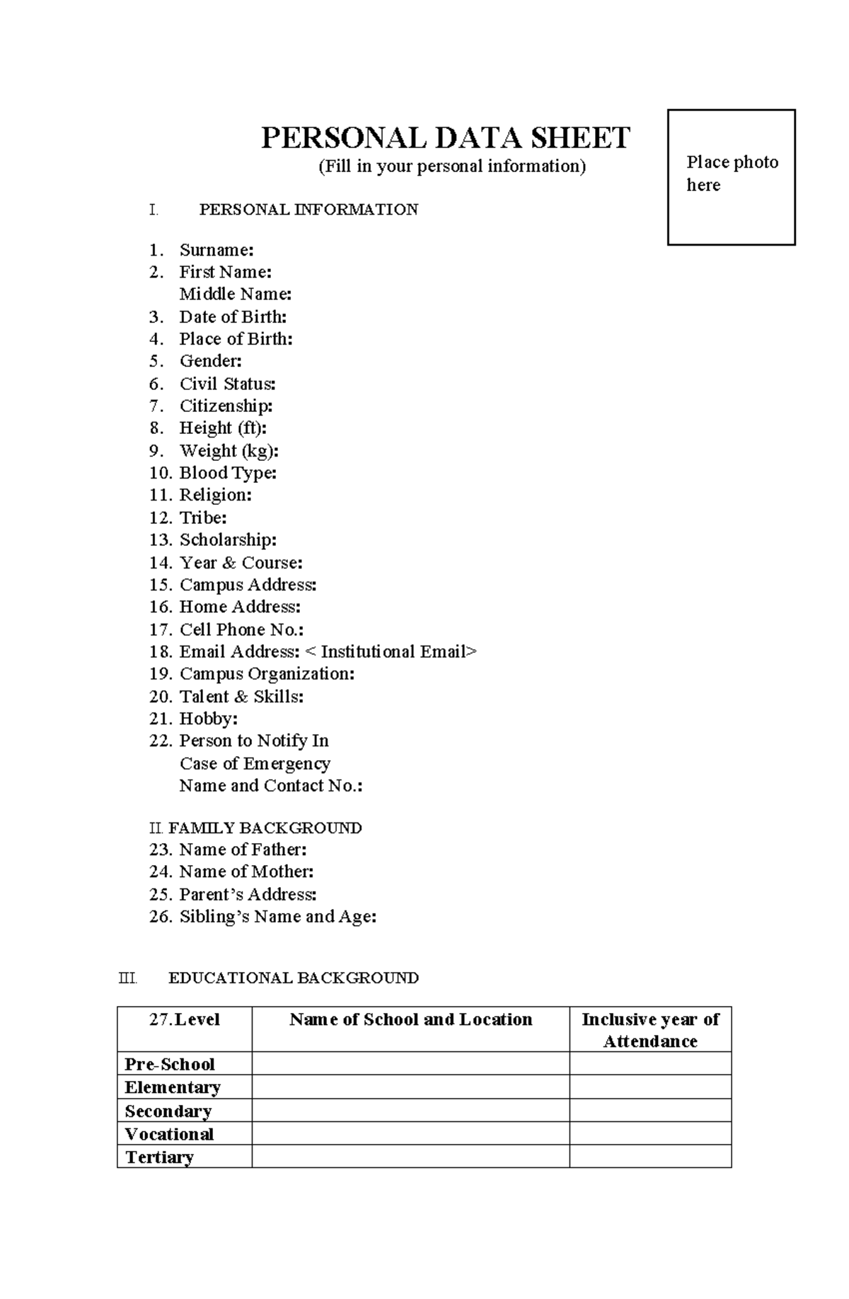 File - he hehe - PERSONAL DATA SHEET (Fill in your personal information ...