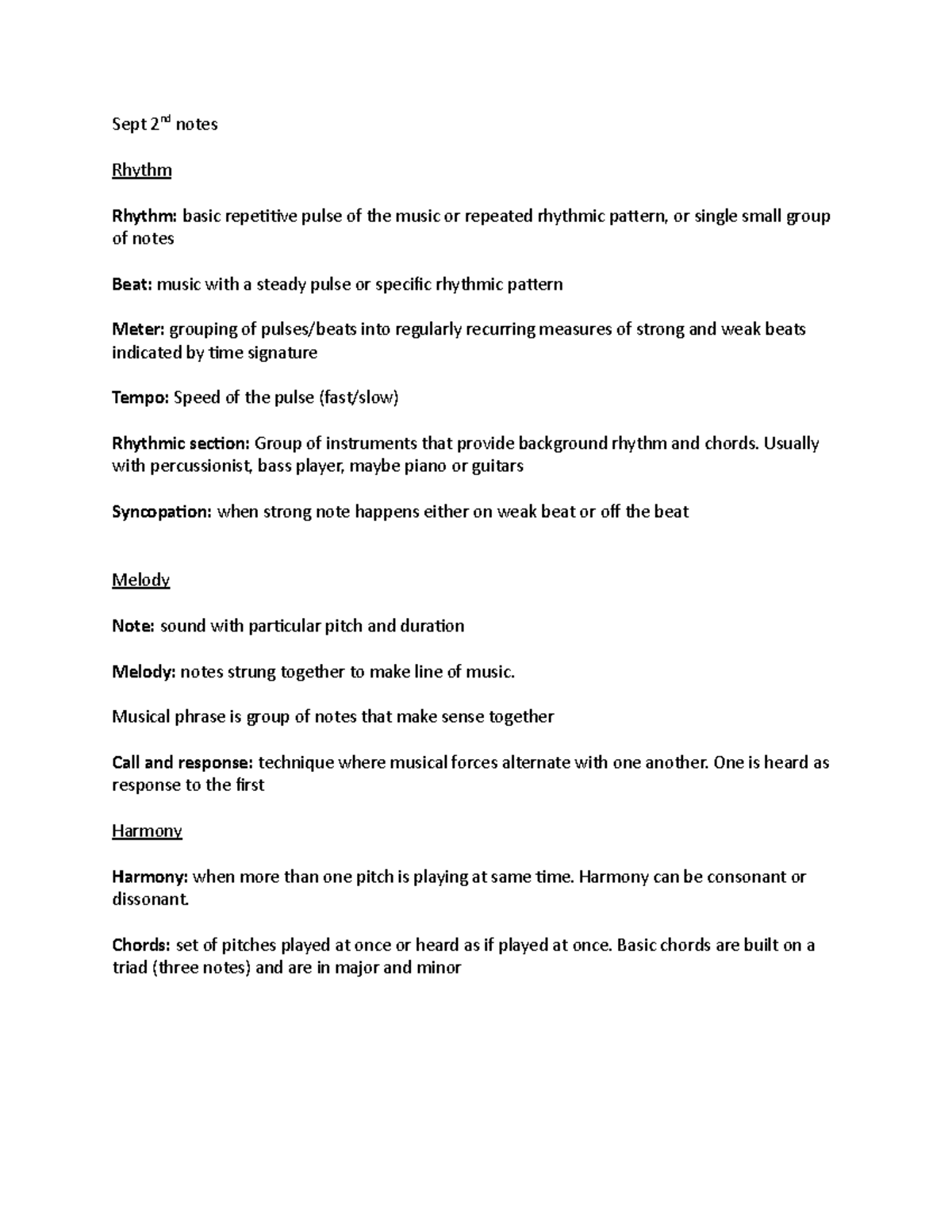 MUAR 392 notes - Sept 2nd notes Rhythm Rhythm: basic repetitive pulse ...