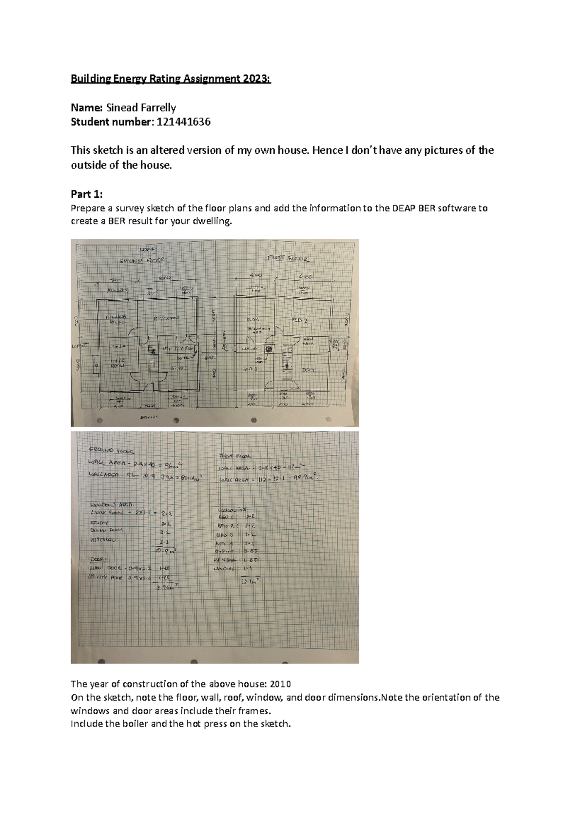 BER assignment - Building Energy Rating Assignment 2023: Name: Sinead ...