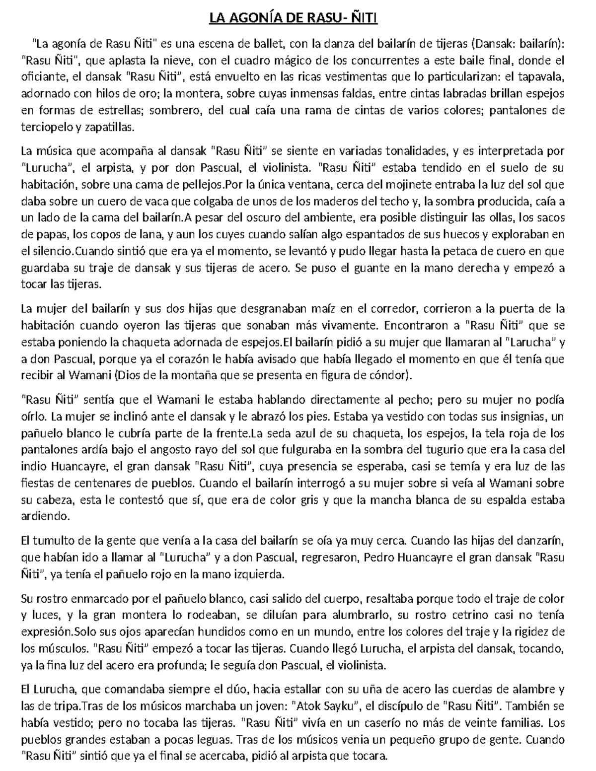 LA Agonía DE RASU - LA AGONÍA DE RASU- ÑITI “La agonía de Rasu Ñiti" es ...