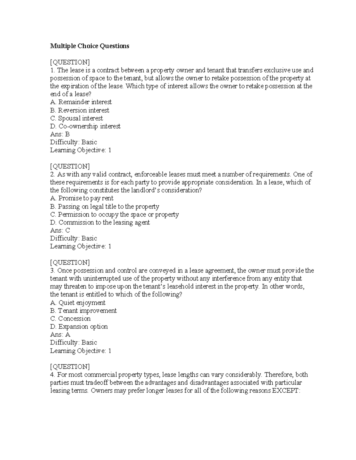 2019-Real Estate Principals Fin331-Chapter 22 Questions - Multiple ...