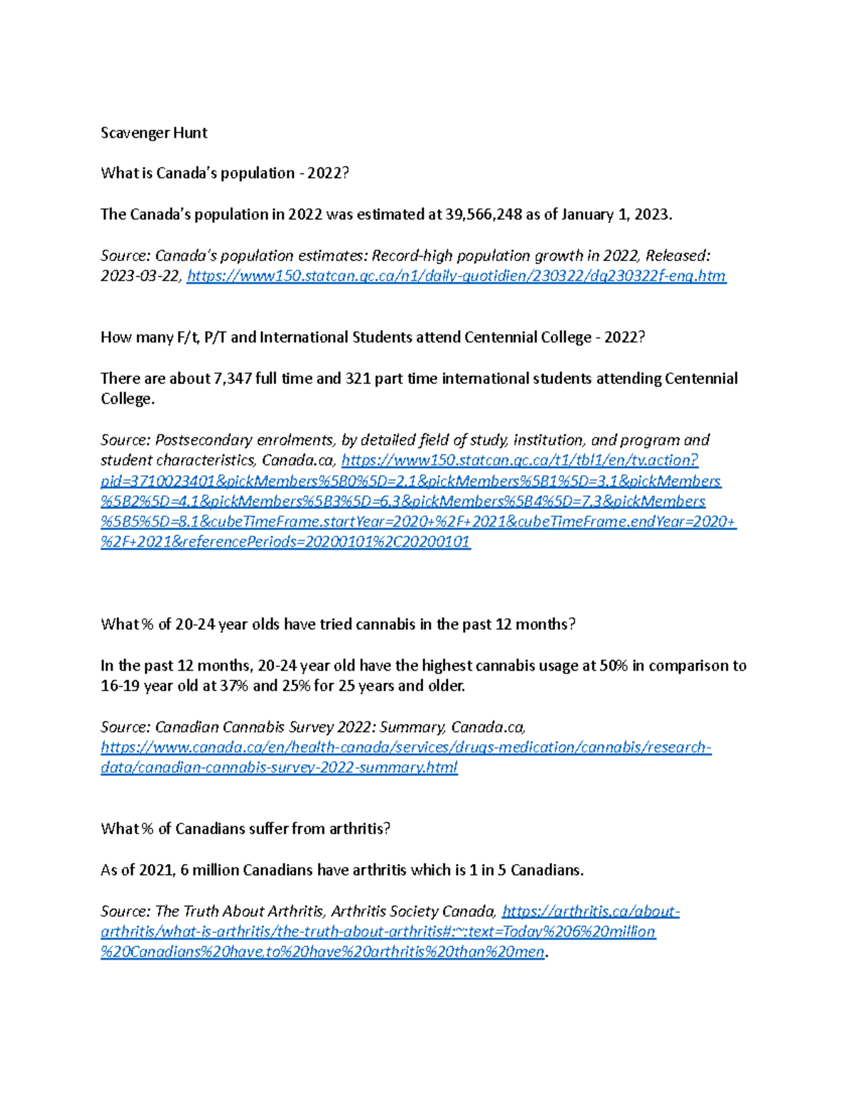 Scavenger Hunt - Scavenger Hunt What is Canada's population - 2022? The ...