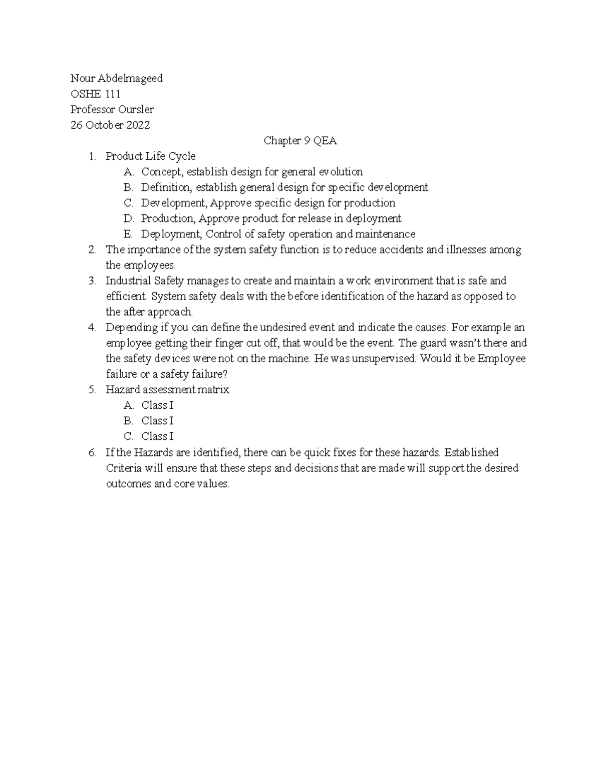 OSHE Chapter 9 QEA - Fundamentals of Occupational safety and health ...