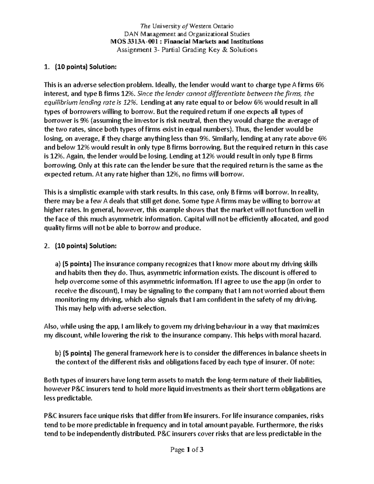 3313A Assignment 1- Fall 2023 partial solutions -1-1 - The University ...
