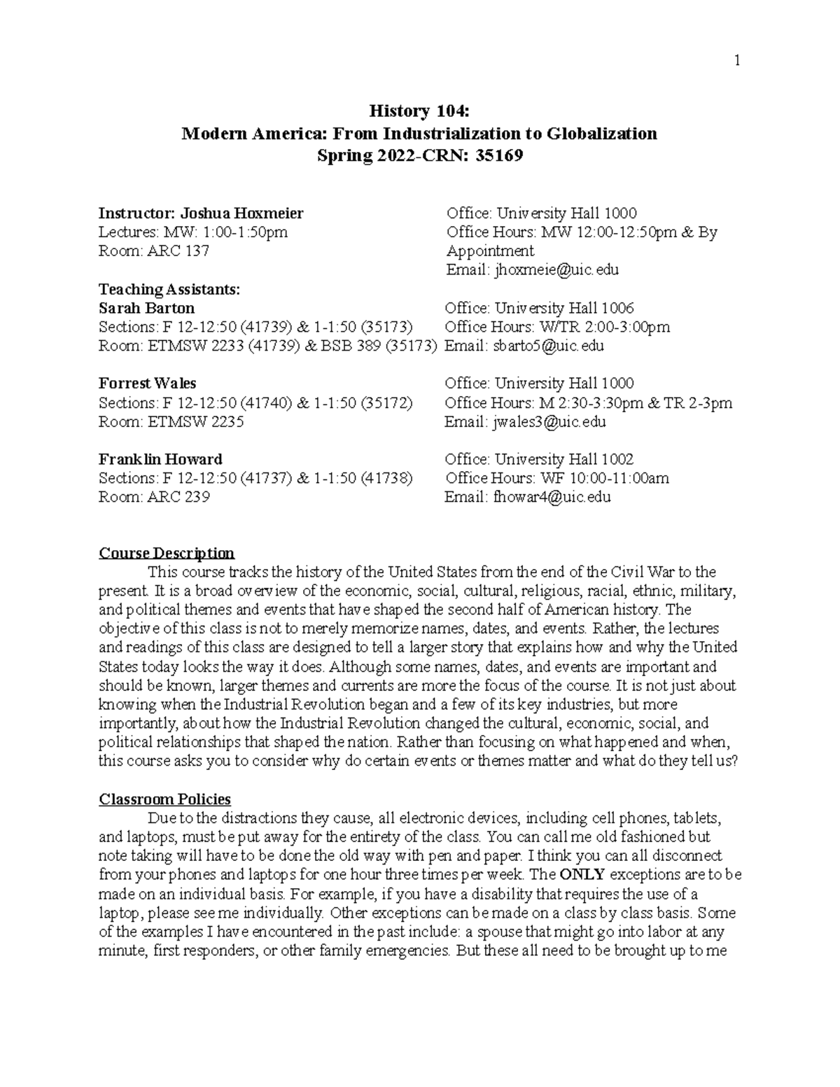 History 104 Spring 2022 Syllabus-FULL - History 104: Modern America ...