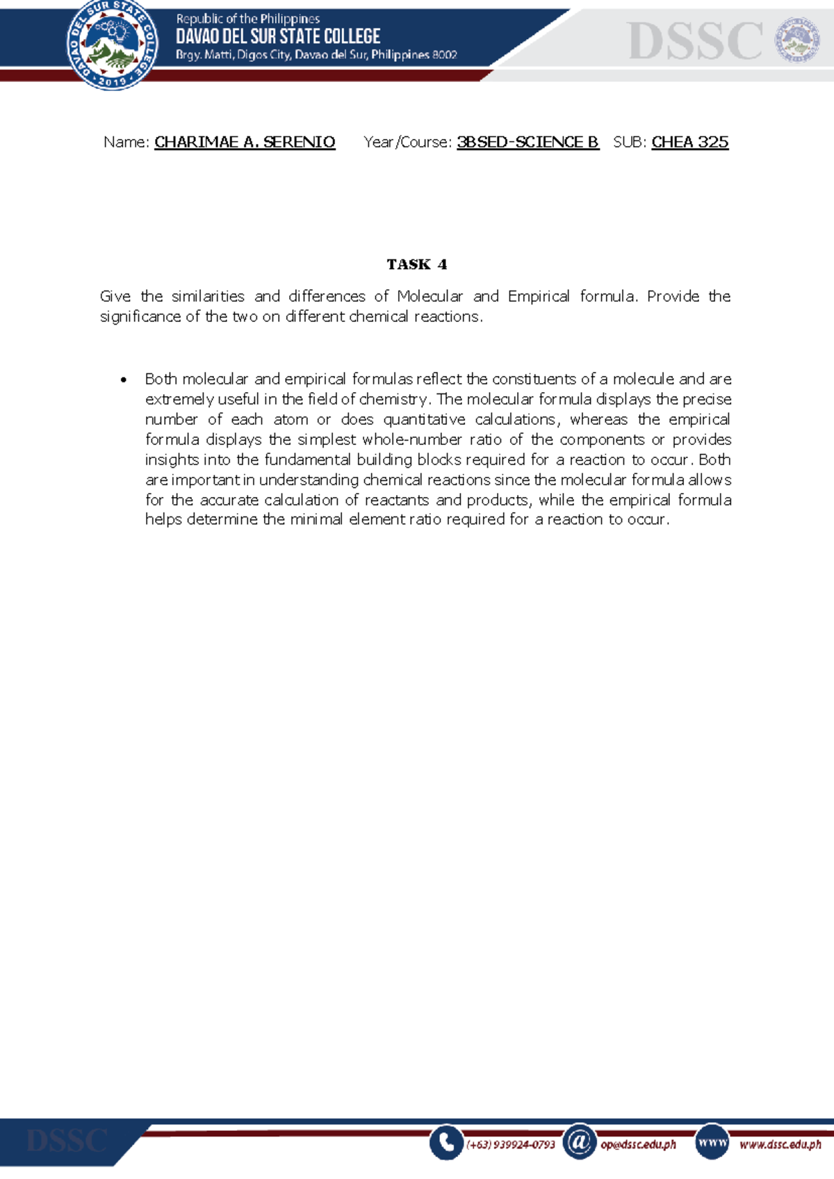 Serenio-TASK 4 - LECTURE - Name: CHARIMAE A. SERENIO Year/Course: 3BSED ...