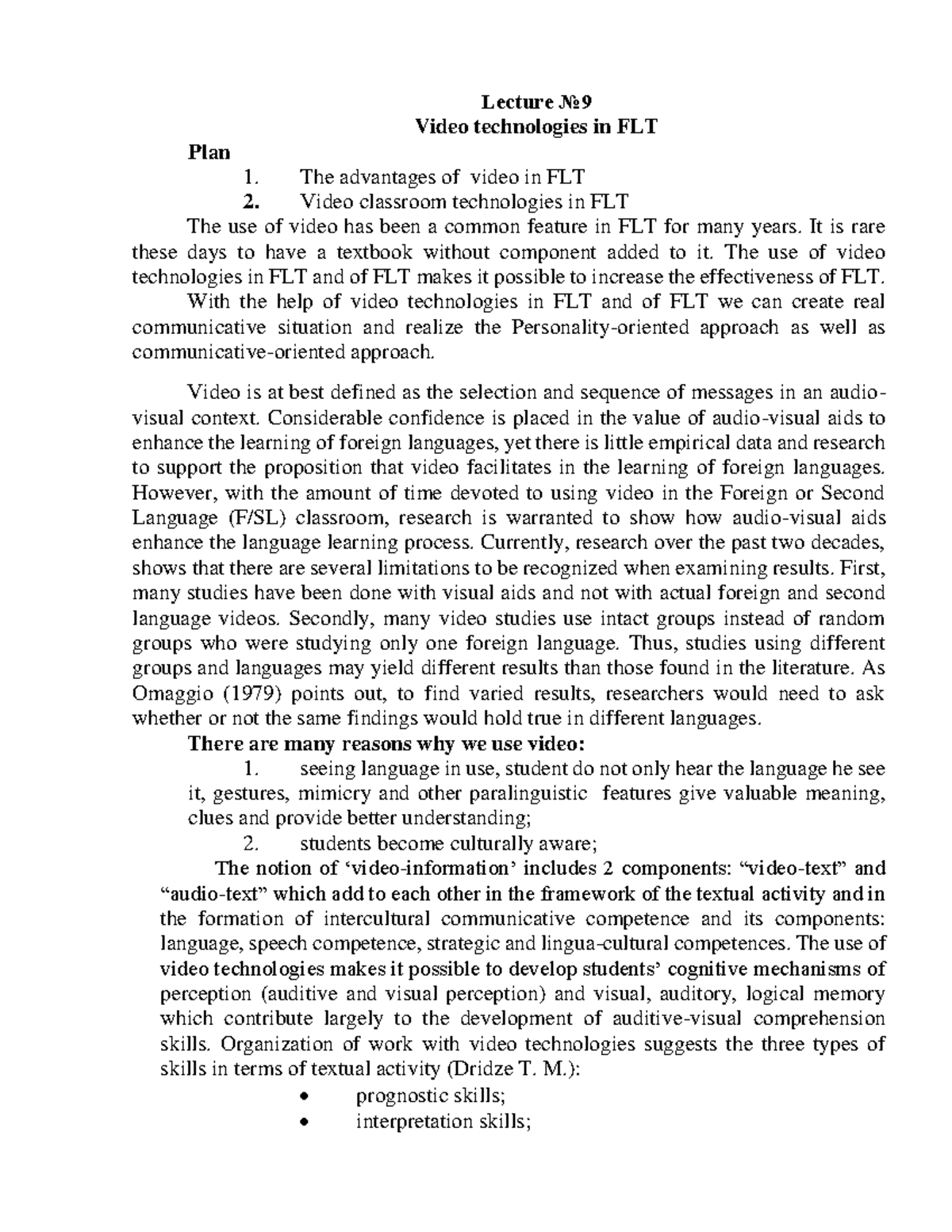 Lecture 9 - About metodology - Lecture No Video technologies in FLT ...