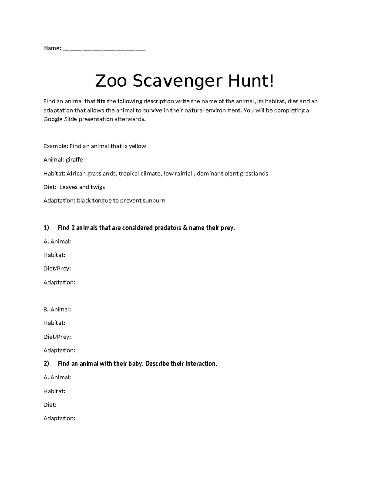 Zoo Scavenger Hunt - This was an activity that the students completed ...