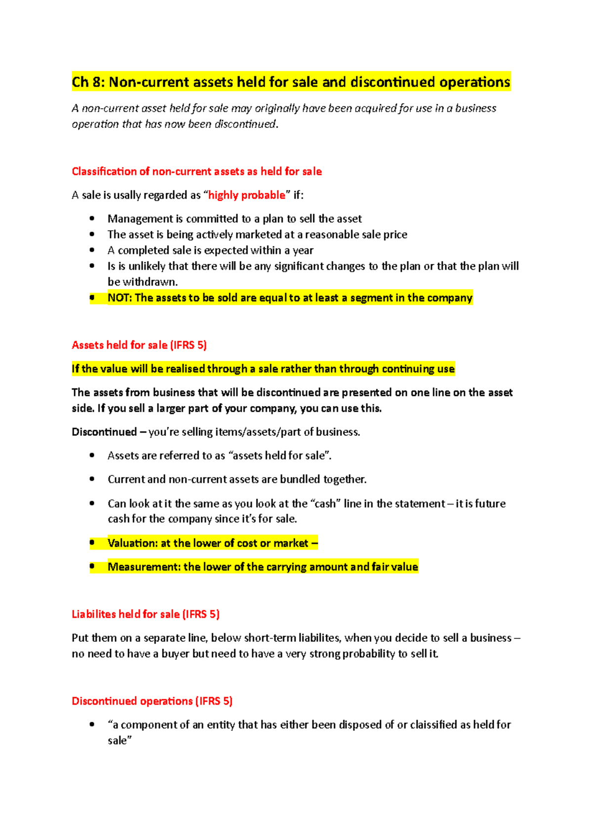 5. Discontinued, leasing and rents - Ch 8: Non-current assets held for ...