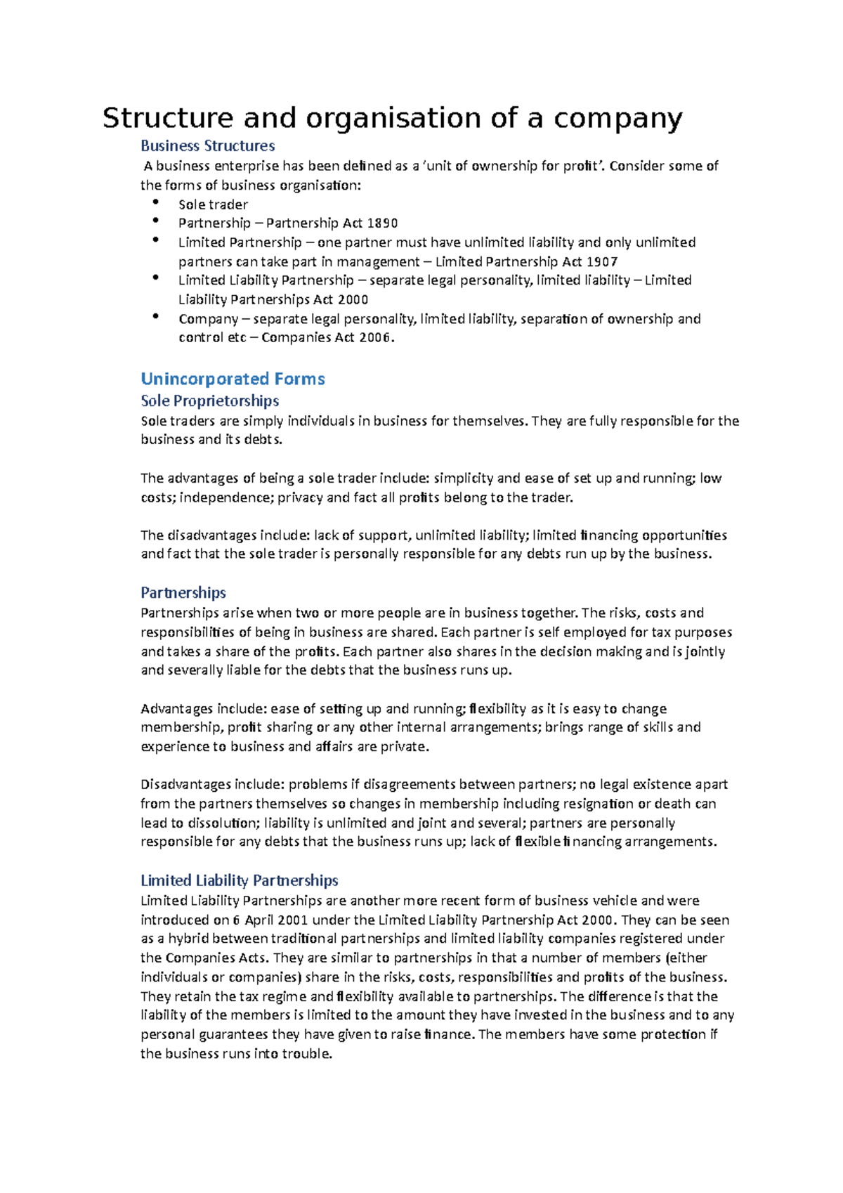 Structure and organisation of a company Lecture 12 - Structure and ...