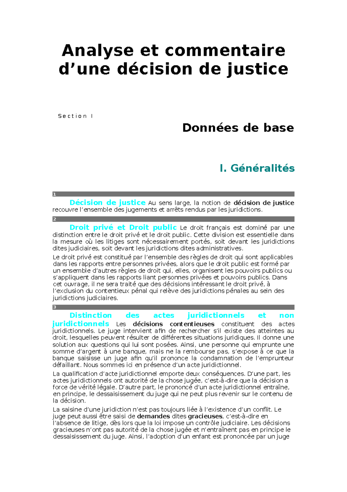 Methodes d exercices juridiques donnees de base - Analyse et commentaire d’une décision de ...