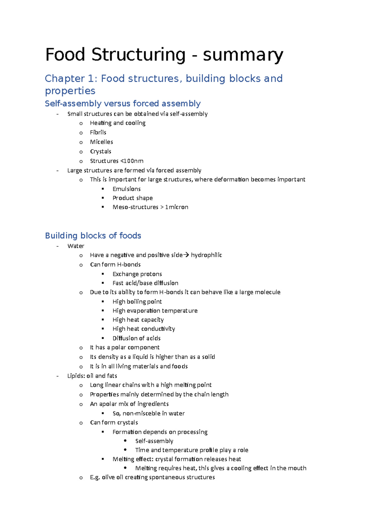 Food Structuring - summary - Food Structuring - summary Chapter 1: Food ...
