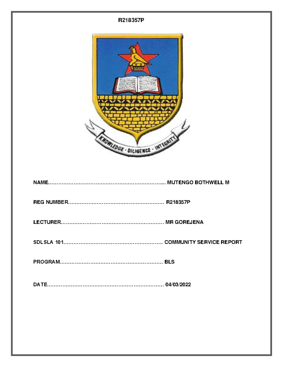 Community Service Report-111111 - - Studocu