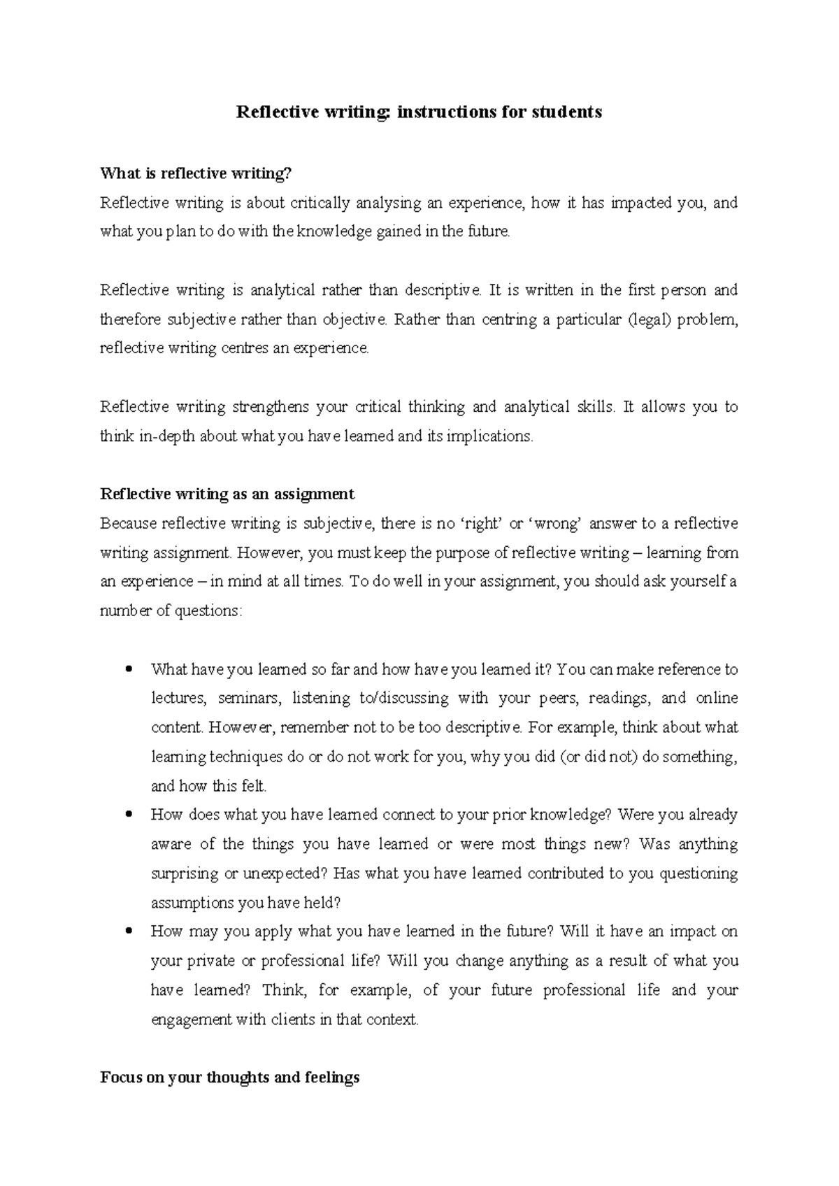 Asylum Reflective writing - instructions - Reflective writing ...