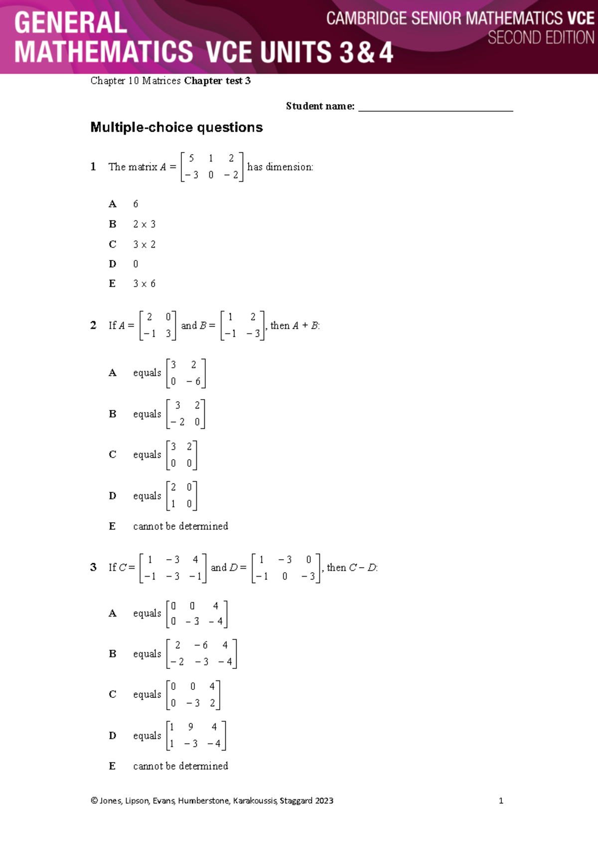 Chapter 10 test 3 - helpful - Student name ...