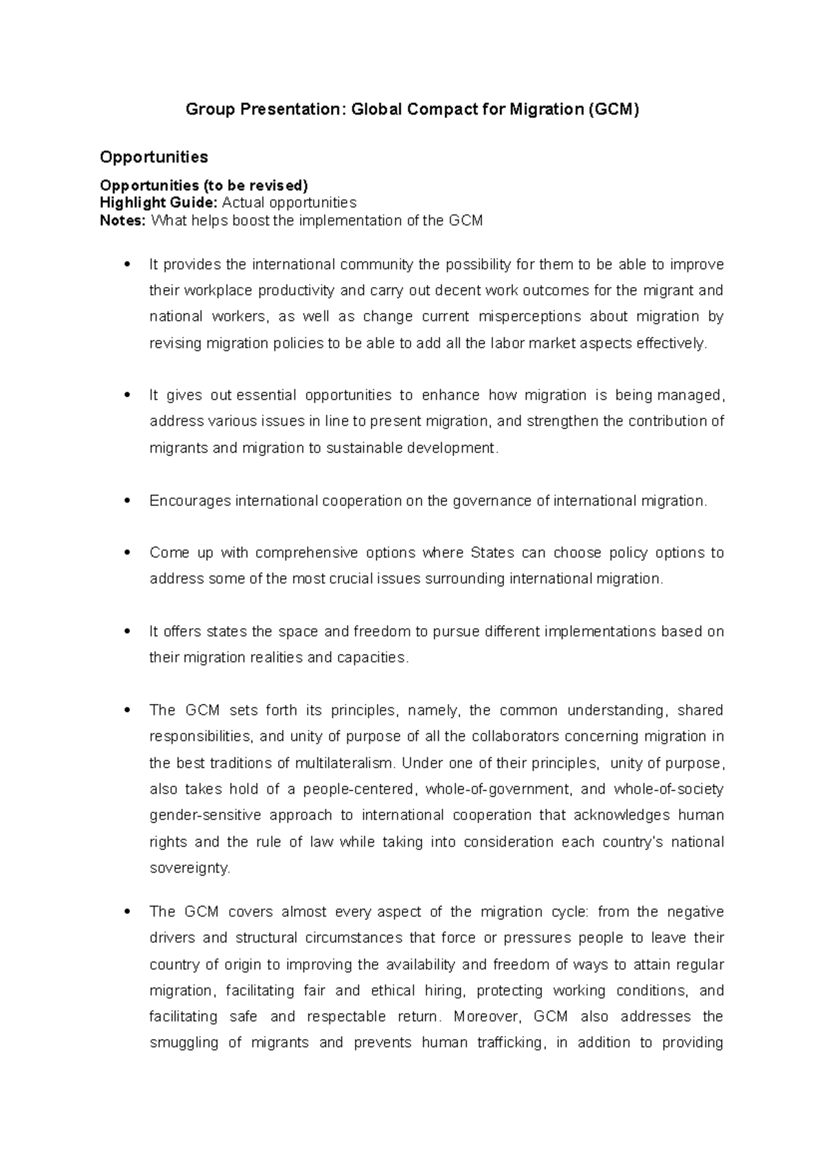 Group Presentation GCM - Group Presentation: Global Compact for ...