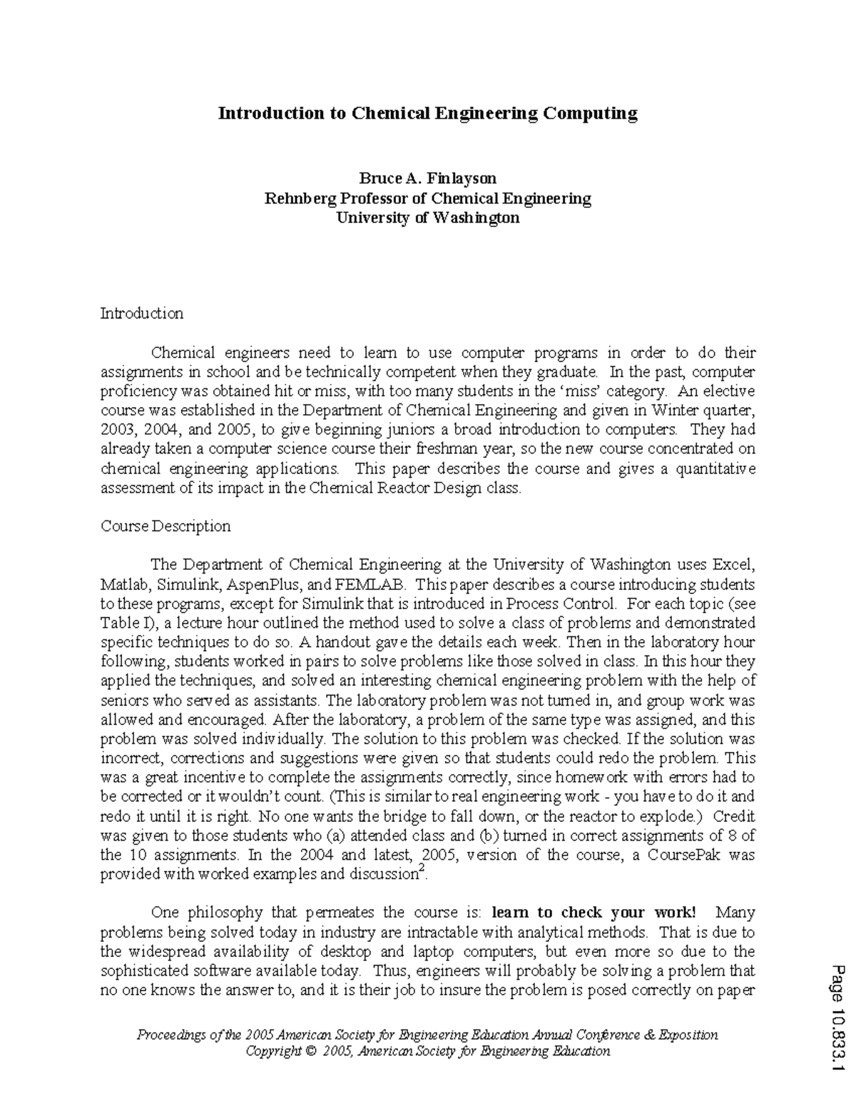 Introduction to chemical engineering computing - Introduction to ...