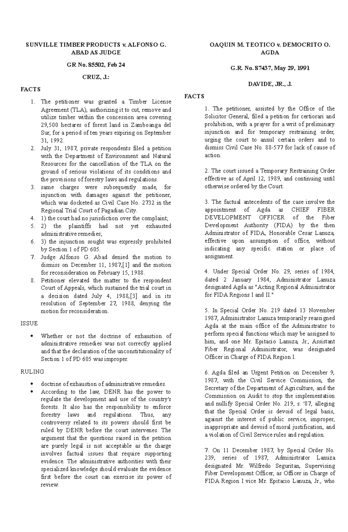 Case 123 - ADMIN LAW CASES ASSIGNMENT - SUNVILLE TIMBER PRODUCTS v ...