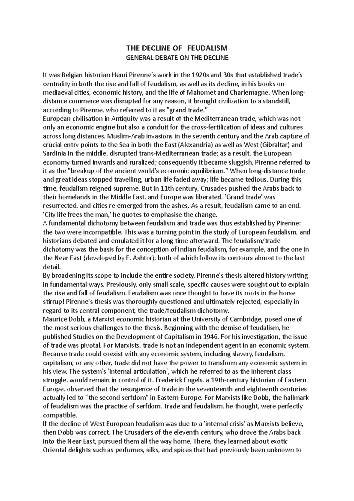 THE Decline OF Feudalism - General Debate ON THE Decline - THE DECLINE ...