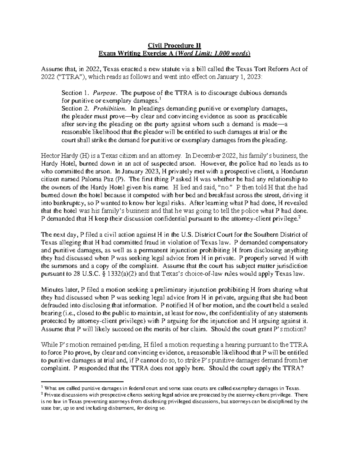 Civil Procedure II - Spring 2023 - Writing Exercise A - Civil Procedure ...