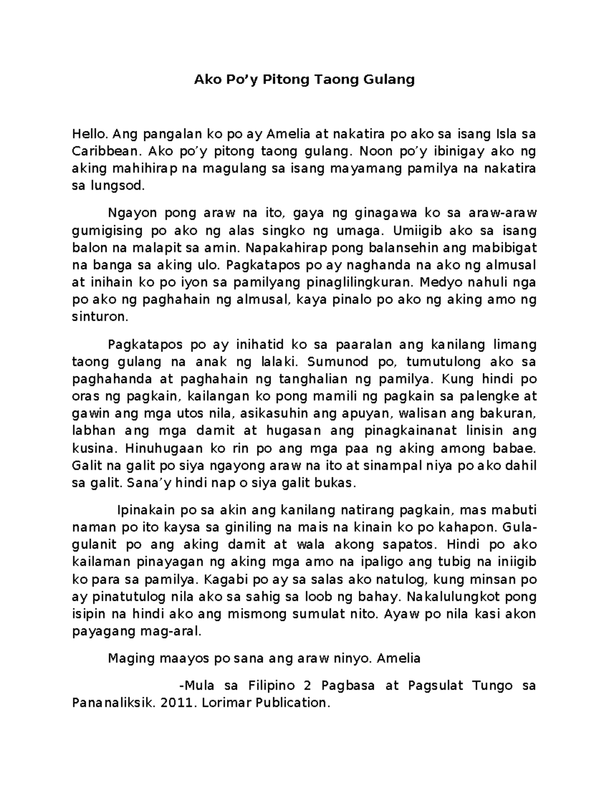Kwento - Ako Po’y Pitong Taong Gulang Hello. Ang pangalan ko po ay ...
