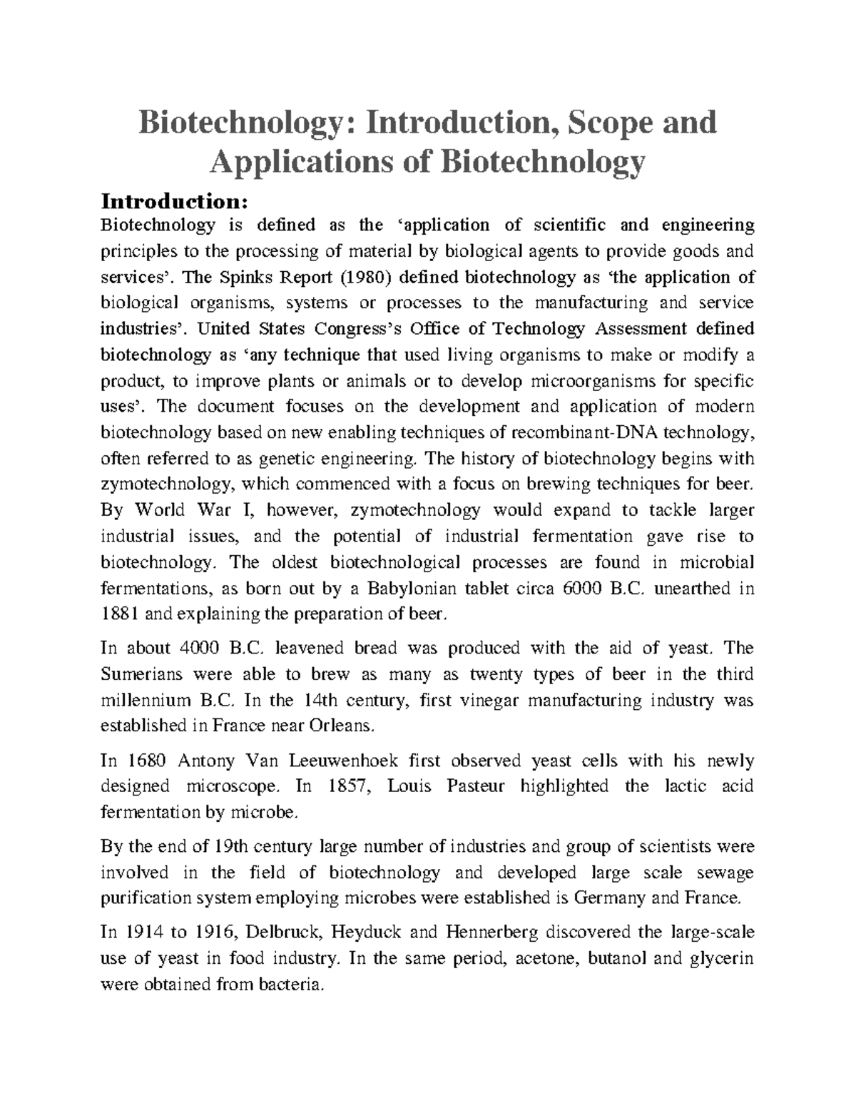 Historical development of biotechnology - Biotechnology: Introduction ...