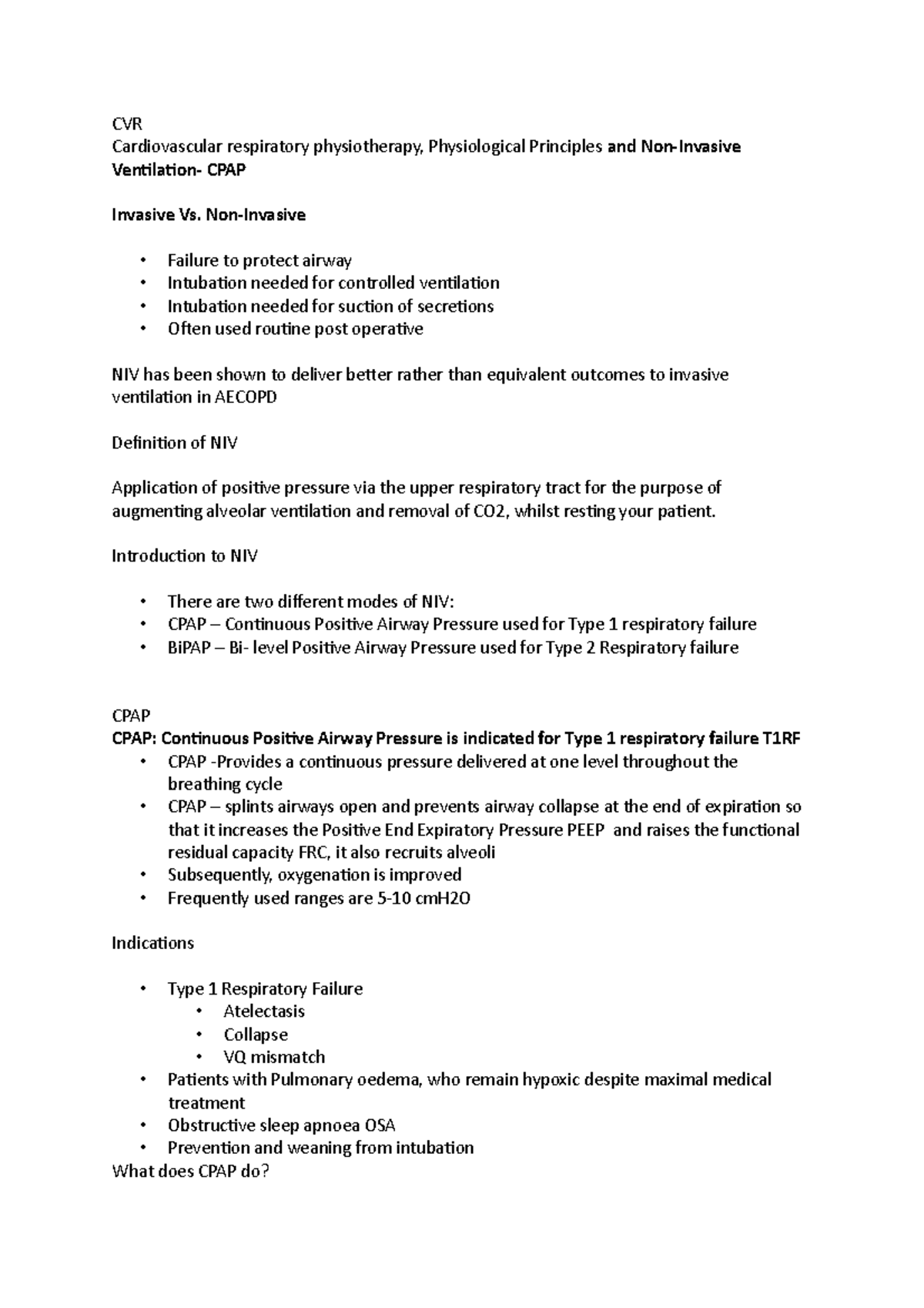 CVR Cardiovascular respiratory physiotherapy, Physiological Principles ...