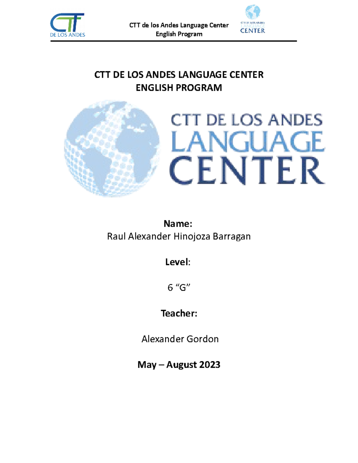 Planning our final project - English Program CTT DE LOS ANDES LANGUAGE ...