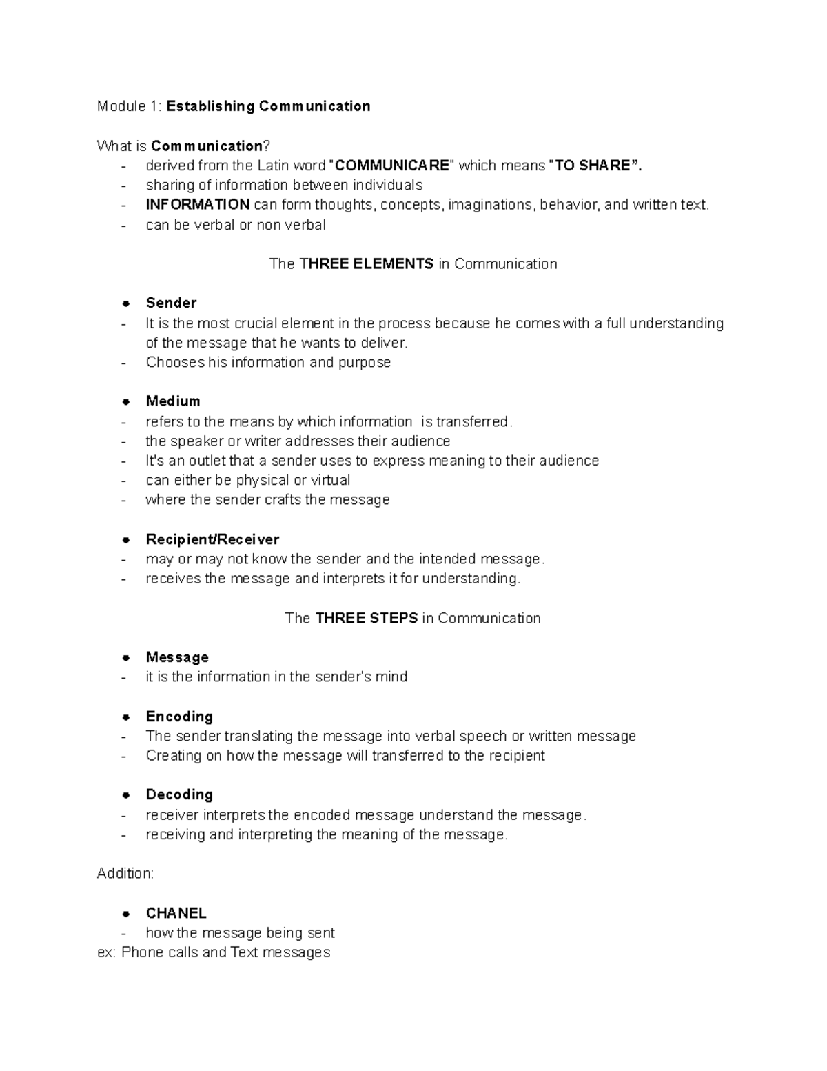 GEN001- Reviewer - Module 1: Establishing Communication What is ...