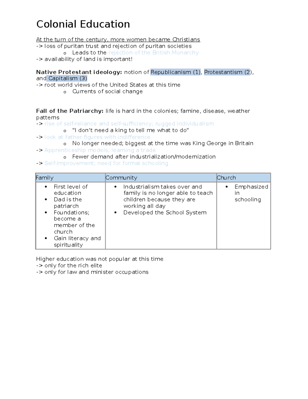Colonial Education Notes - Colonial Education At the turn of the ...