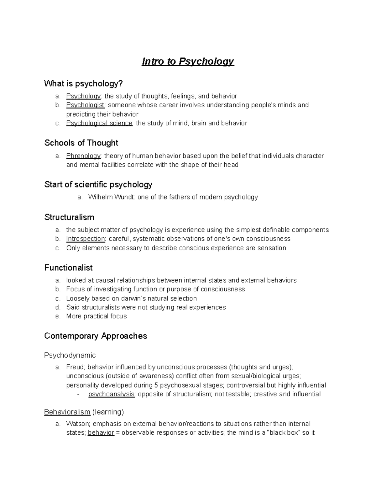 PSY 001 Exam 1 notes - Intro to Psych, Research Methods, Human ...